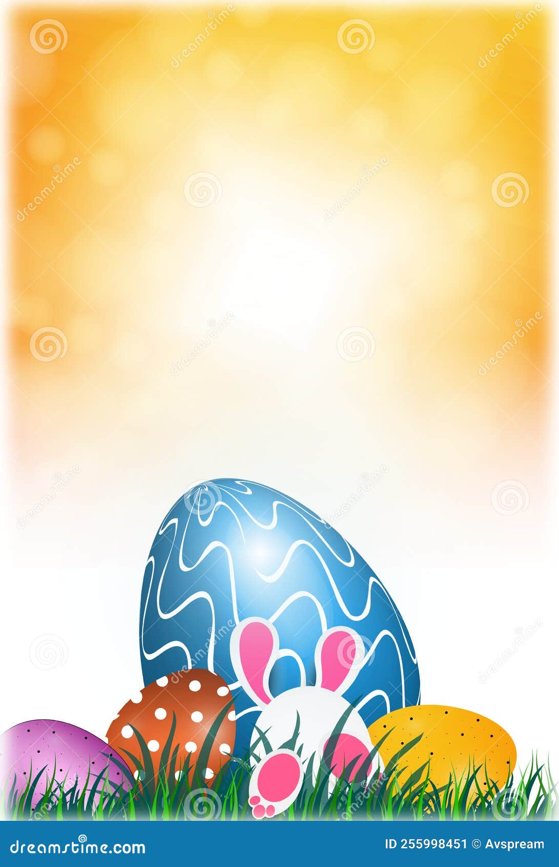 Easter Poster Template with Colorful Painted Easter Eggs in the Grass ...
