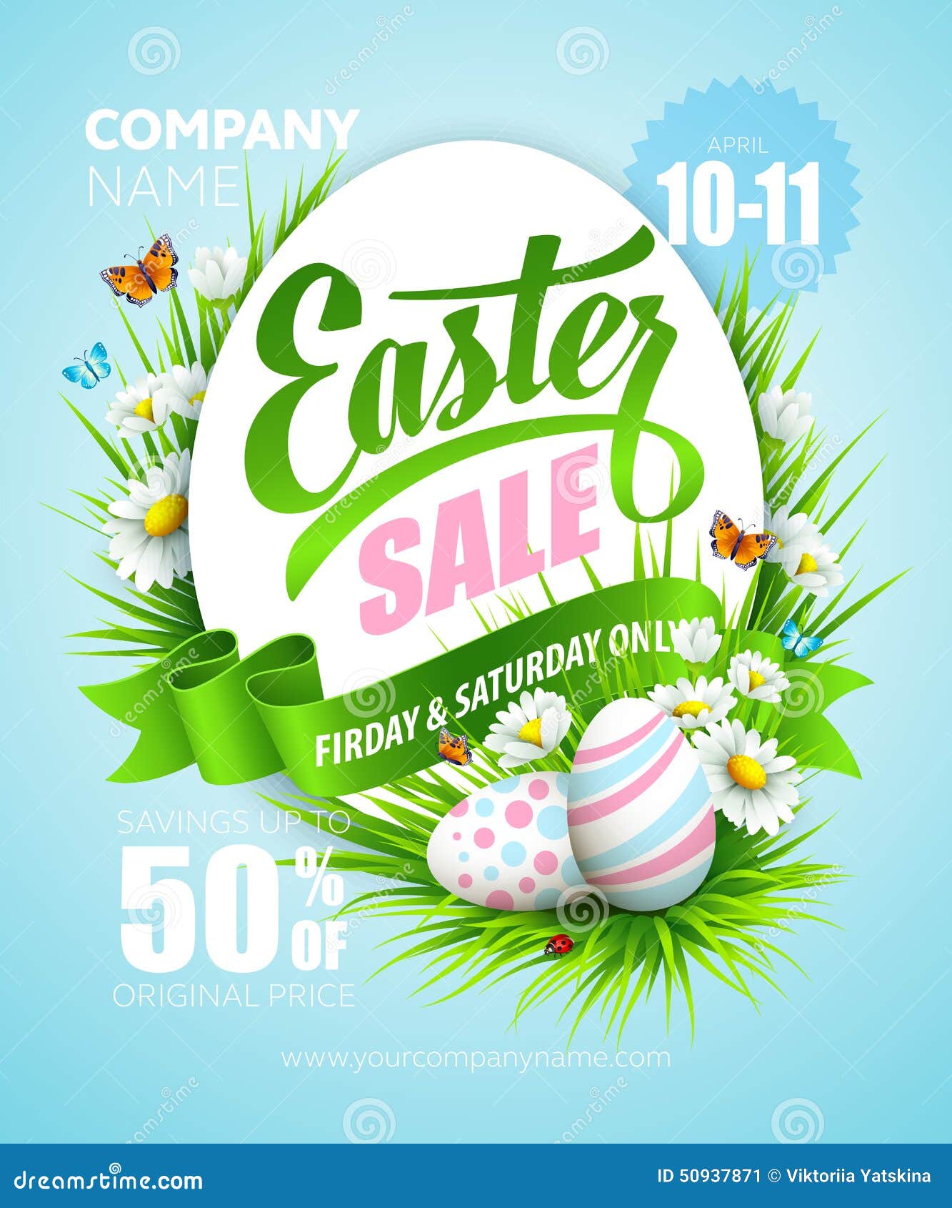 Easter Poster Template With 3d Realistic Eggs, Spring Pink Background ...