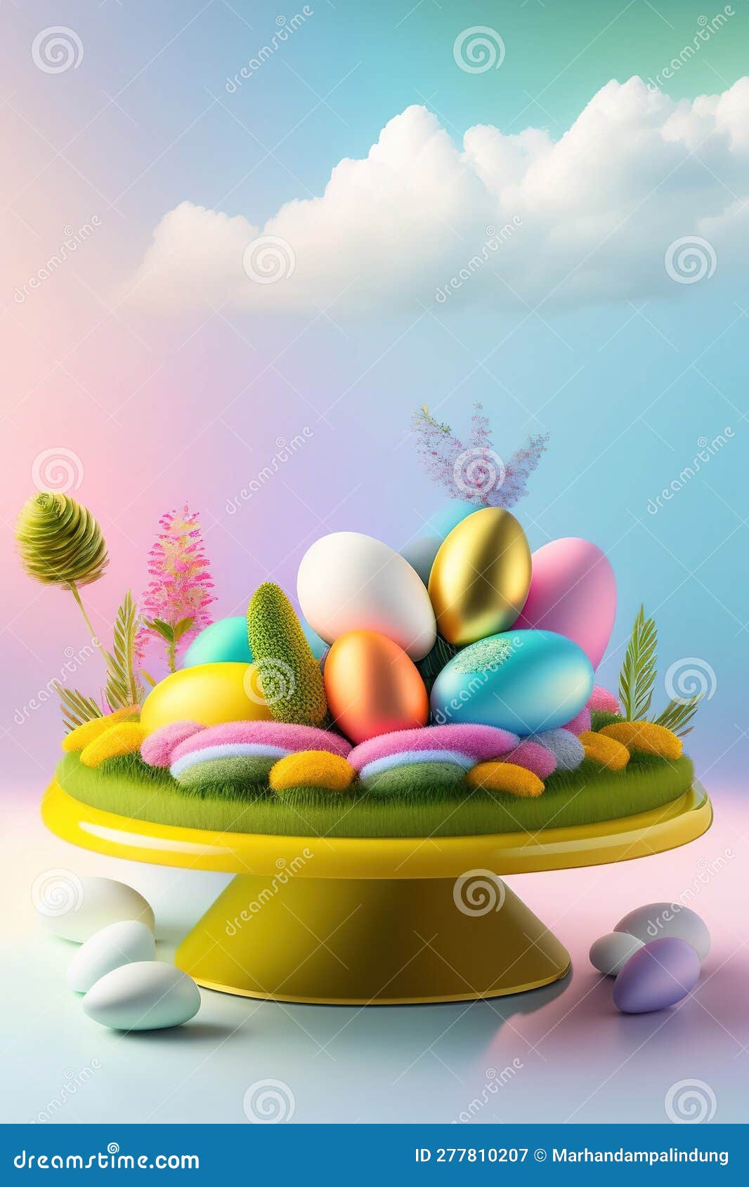 Easter Product Display Table with Easter Eggs and Spring Meadow ...