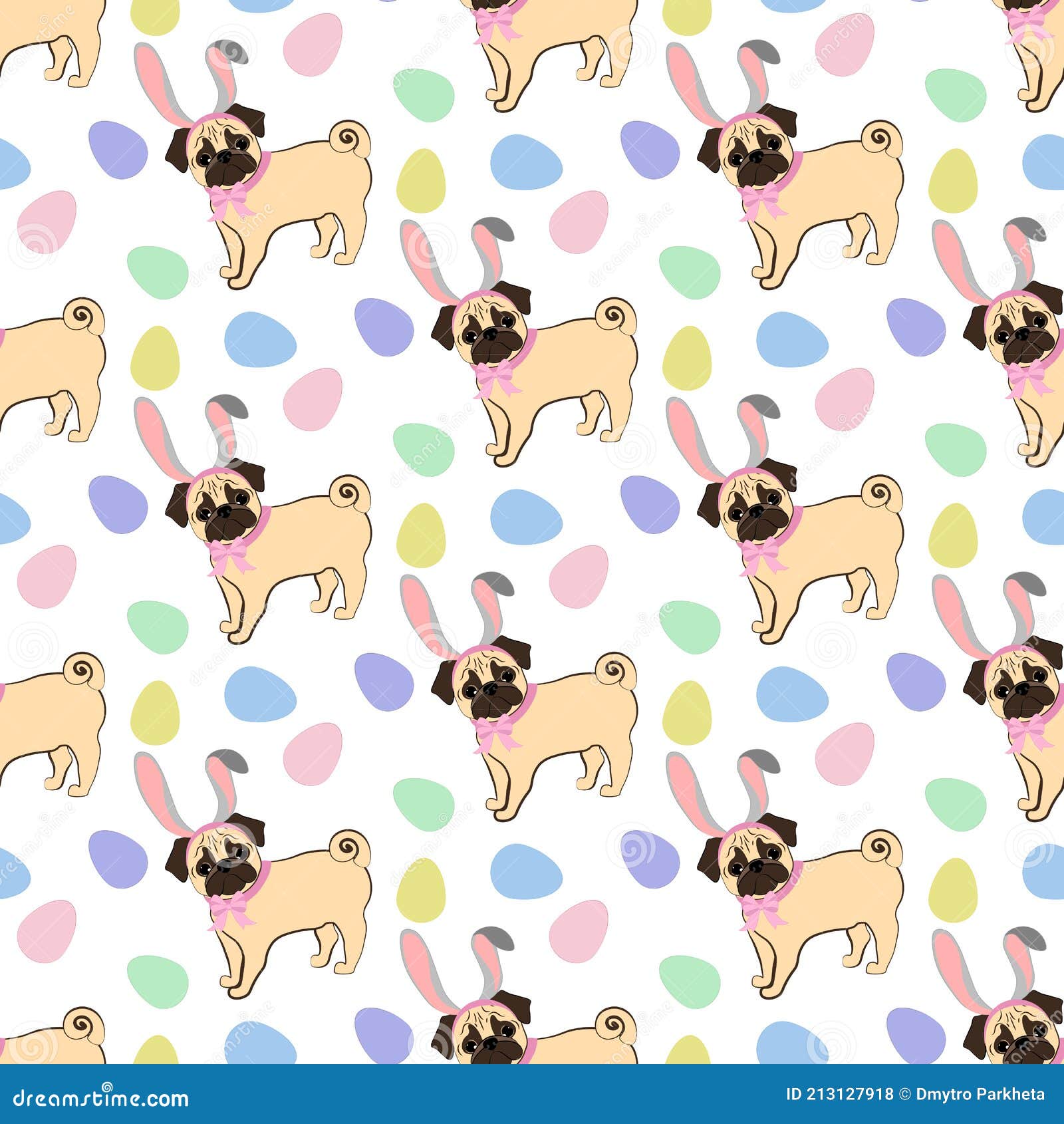 Easter Pug Wearing Bunny Ears Seamless Pattern Stock Vector ...