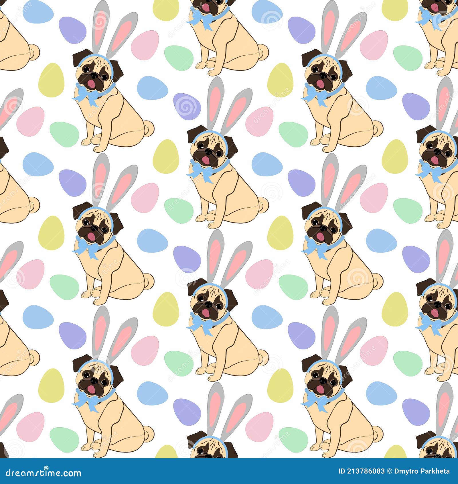 Easter Pug Wearing Bunny Ears Seamless Pattern Stock Vector ...