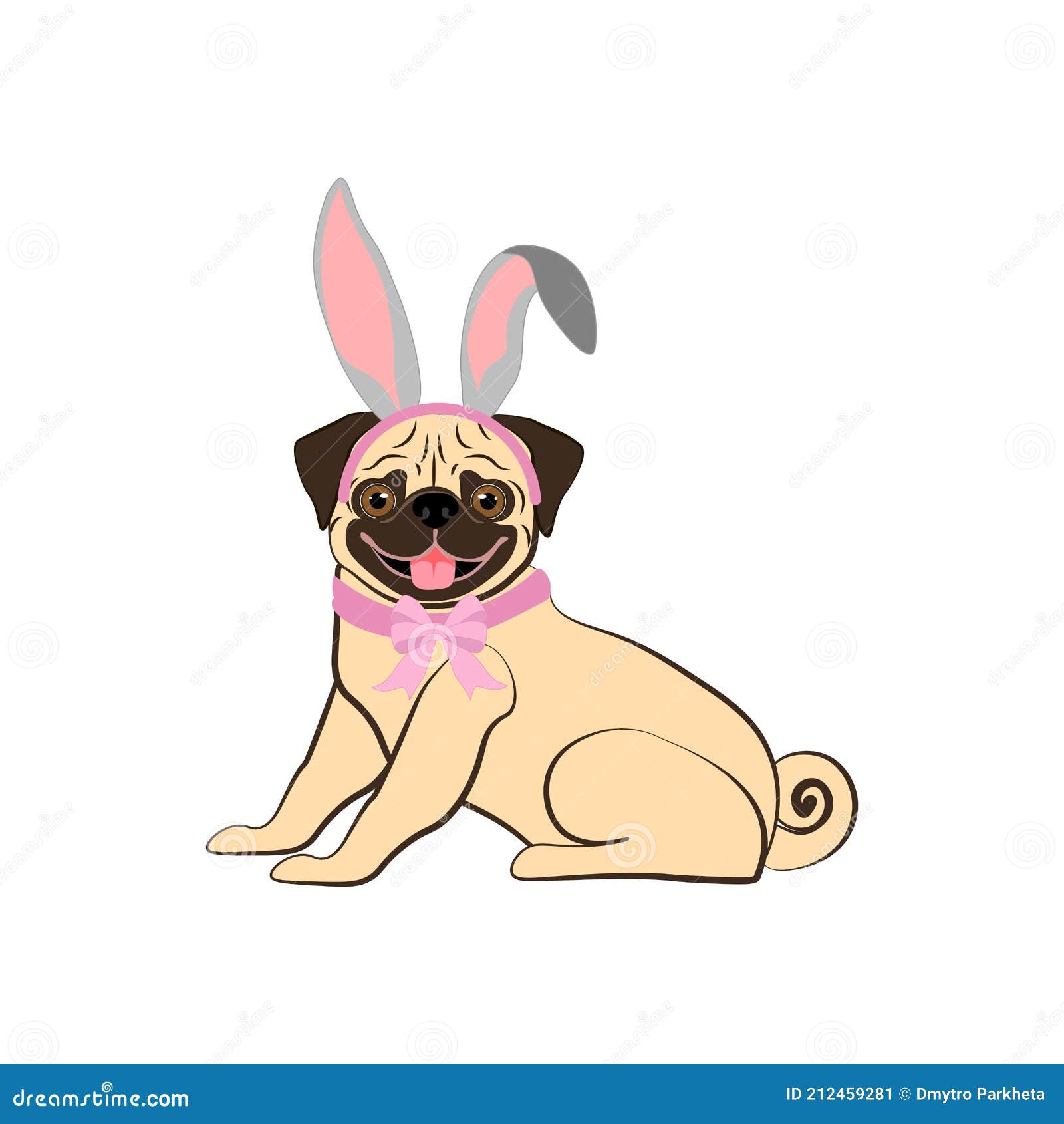 Easter Pug Wearing Bunny Ears Vector Illustration Stock Vector ...