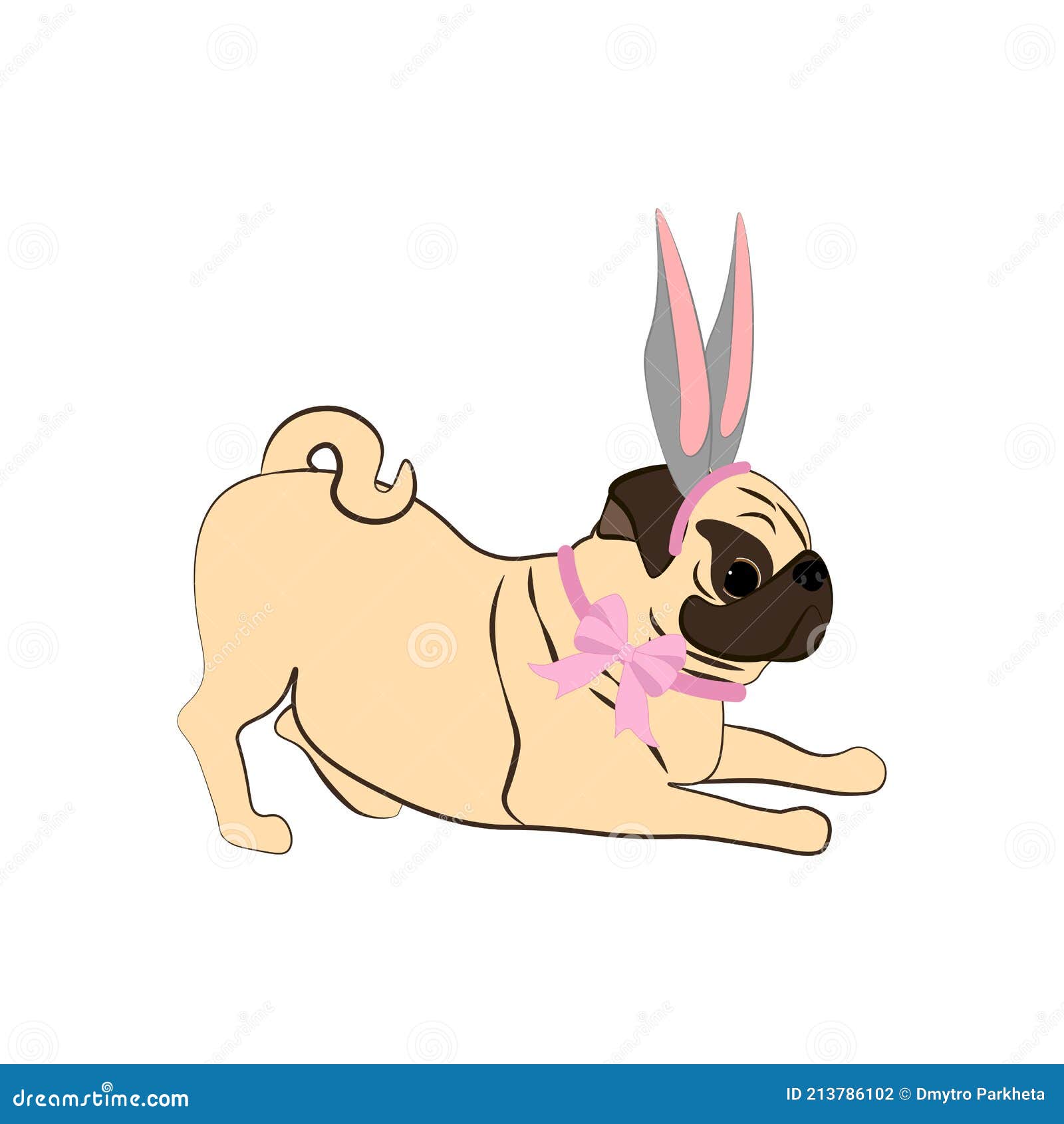 Easter Pug Wearing Bunny Ears Vector Illustration Stock Vector ...