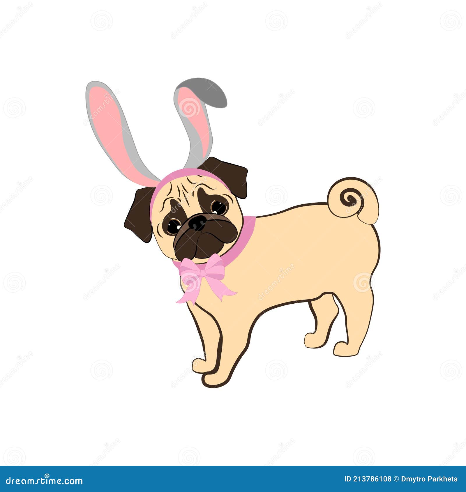 Easter Pug Wearing Bunny Ears Vector Illustration Stock Vector ...