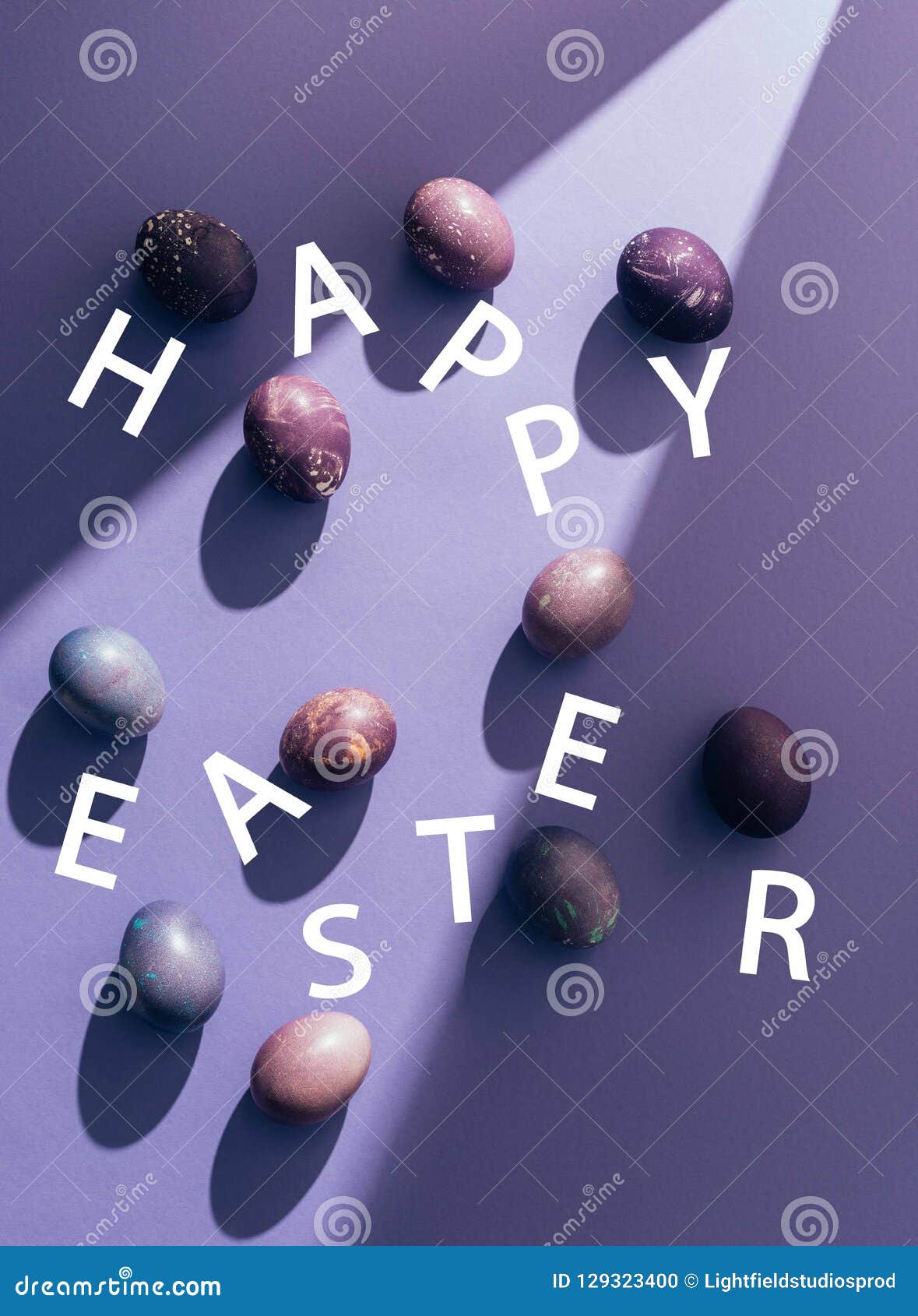 Easter Purple Eggs with Happy Easter Lettering on Purple Background ...