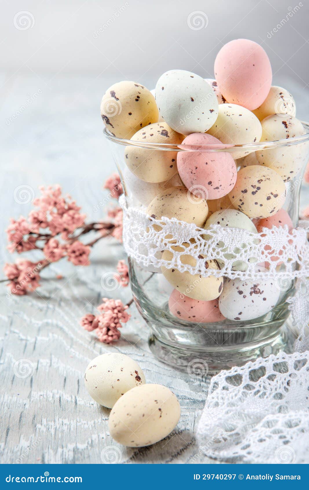 Easter Eggs and Spring Cherry Tree Branch Stock Image - Image of ...