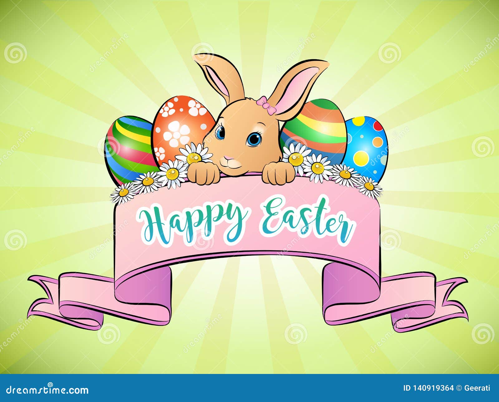 Happy Easter Banner Greeting Card. Cartoon Hand Drawing Design Stock ...