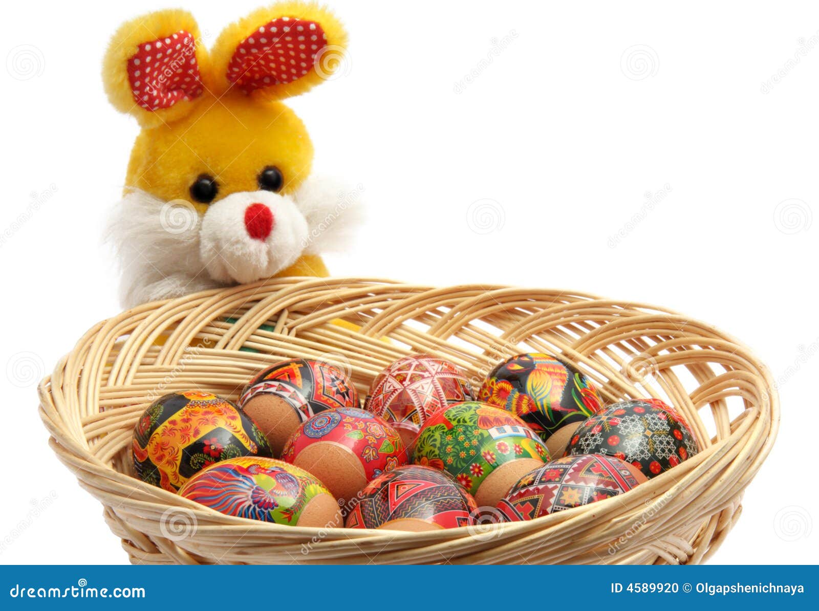 Easter Rabbit with Basket of Easter Eggs Stock Photo - Image of design ...