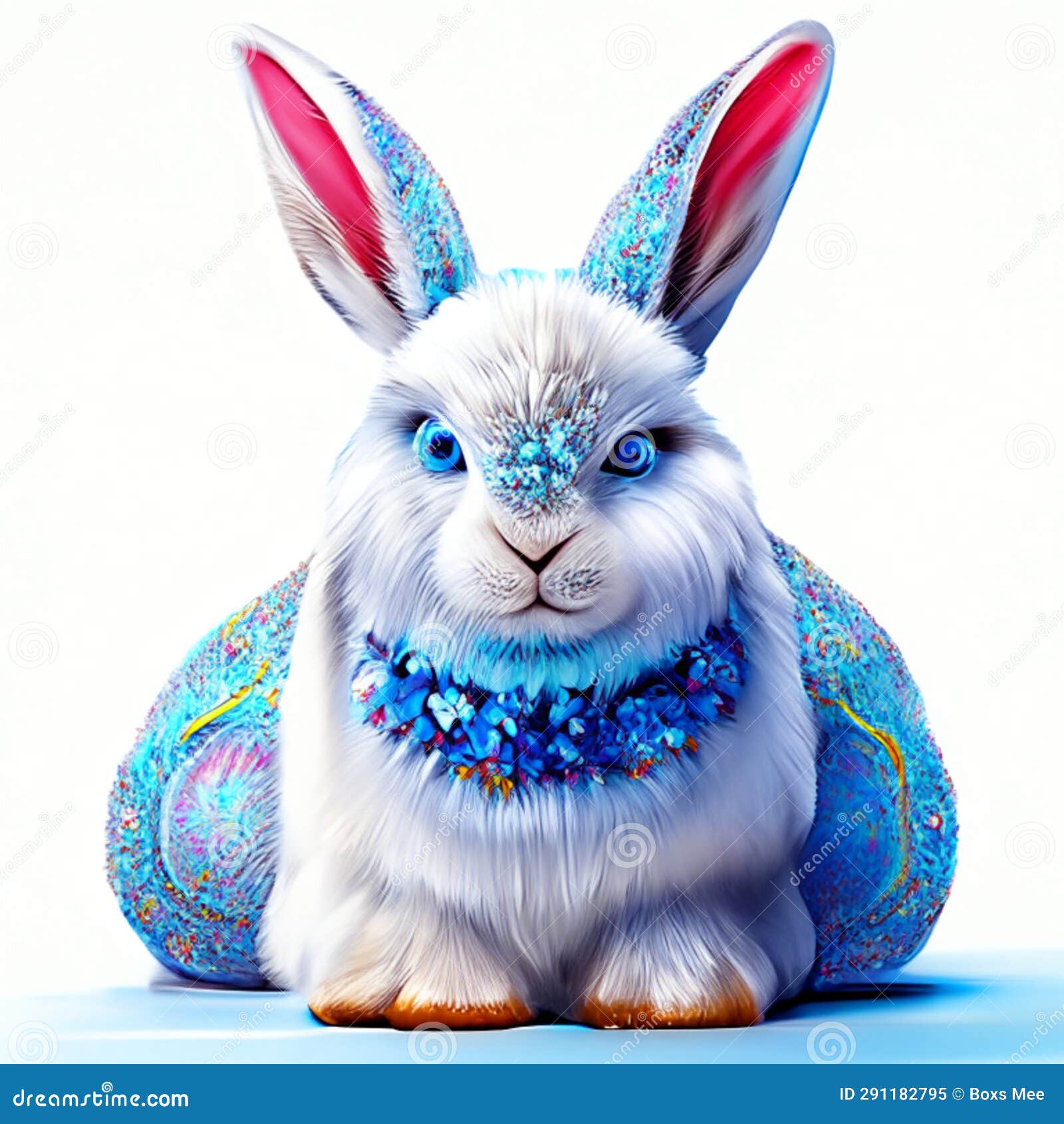 Easter Rabbit with Blue Eyes on a White Background. 3d Rendering ...