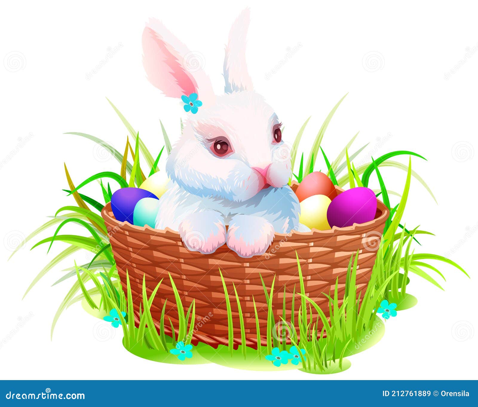 Easter Rabbit Bunny in Basket with Eggs Vector Cartoon Stock Vector ...