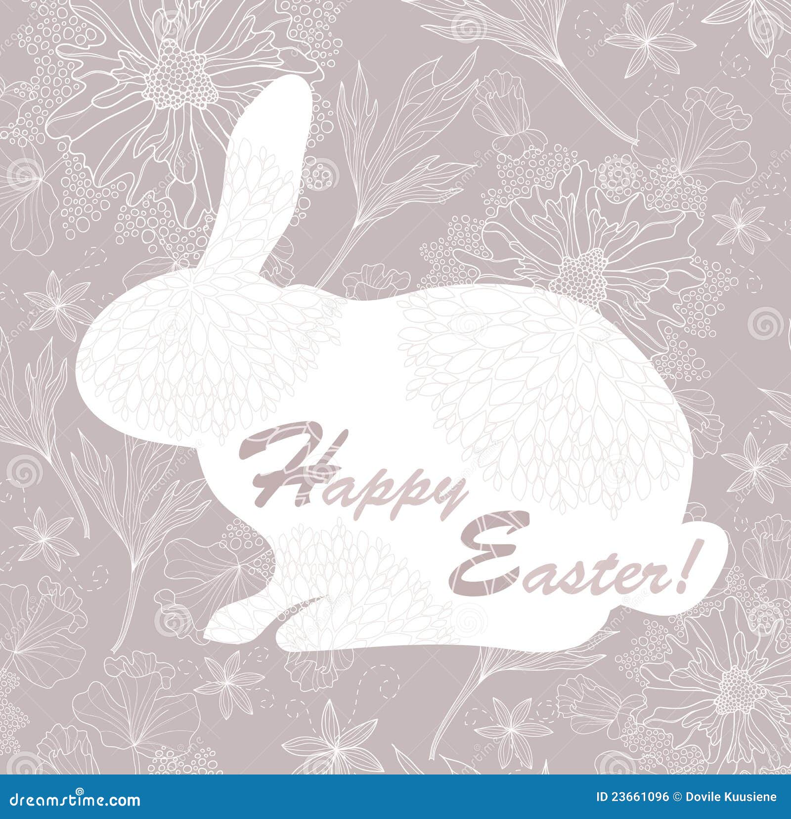 Easter Rabbit Card with Floral Pattern. Stock Vector - Illustration of ...