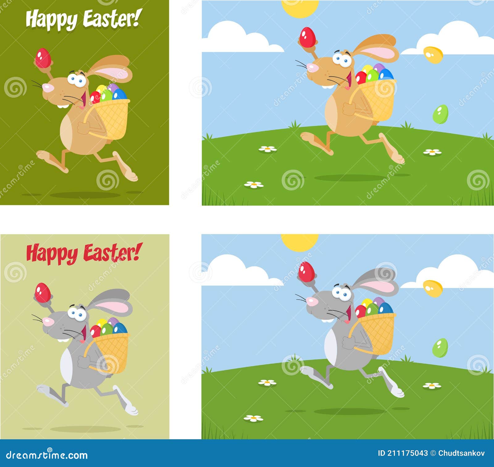 Easter Rabbit Cartoon Character. Flat Vector Collection Stock Vector ...