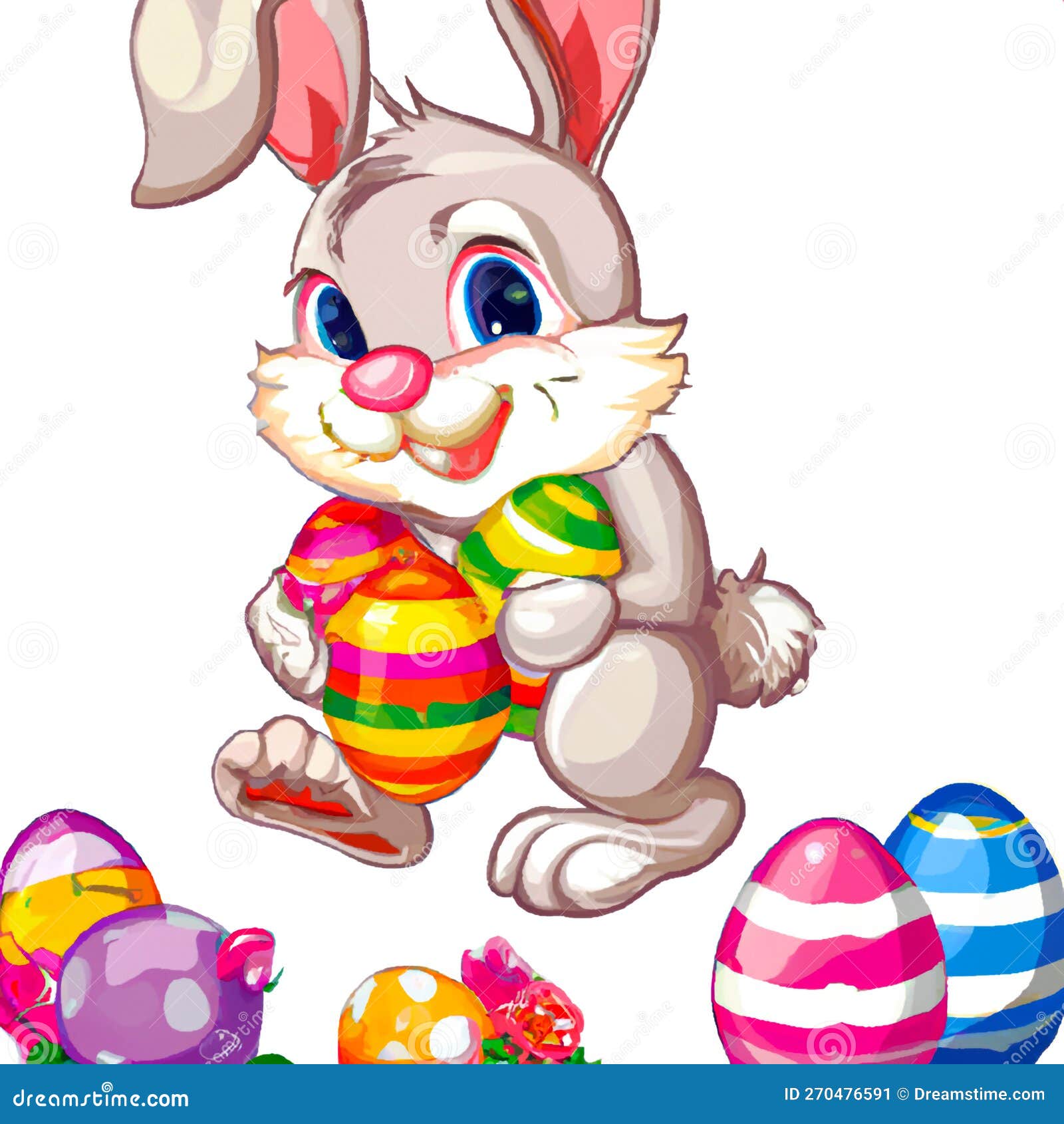 Easter Rabbit, Easter Bunny on White Background – Digital Illustration ...