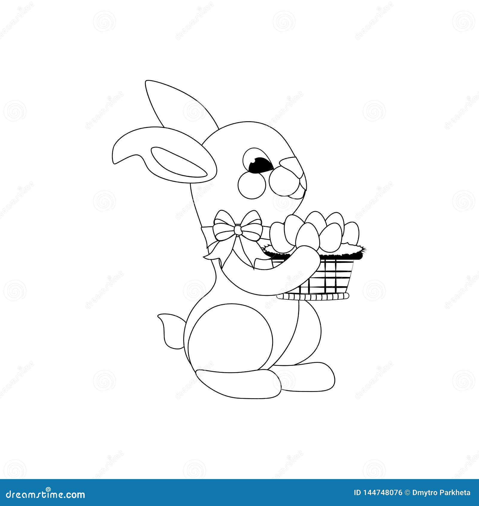 Easter Rabbit with Eggs Outline Stock Vector - Illustration of bless ...
