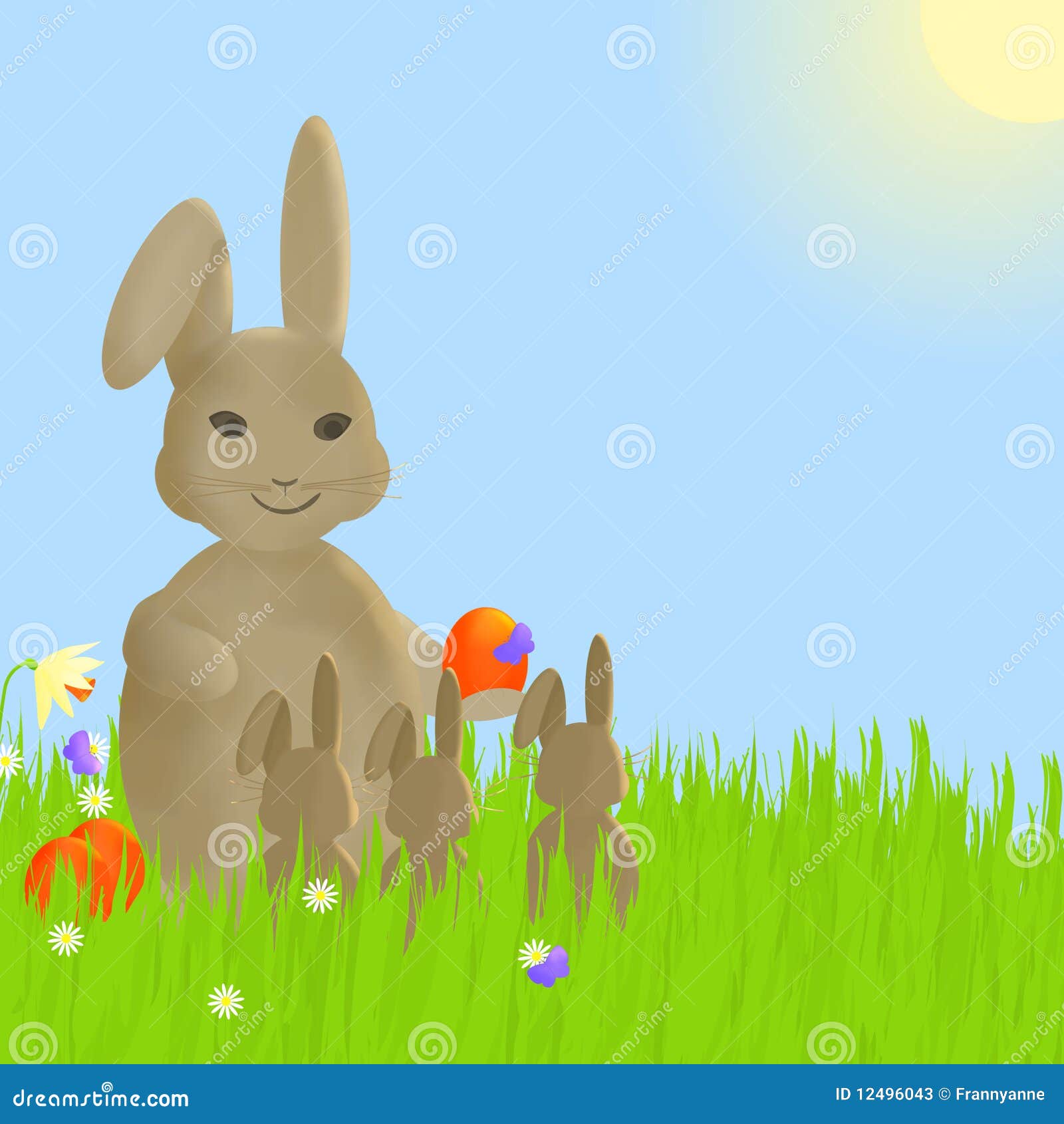 Easter Rabbit Family in Meadow Stock Illustration - Illustration of ...