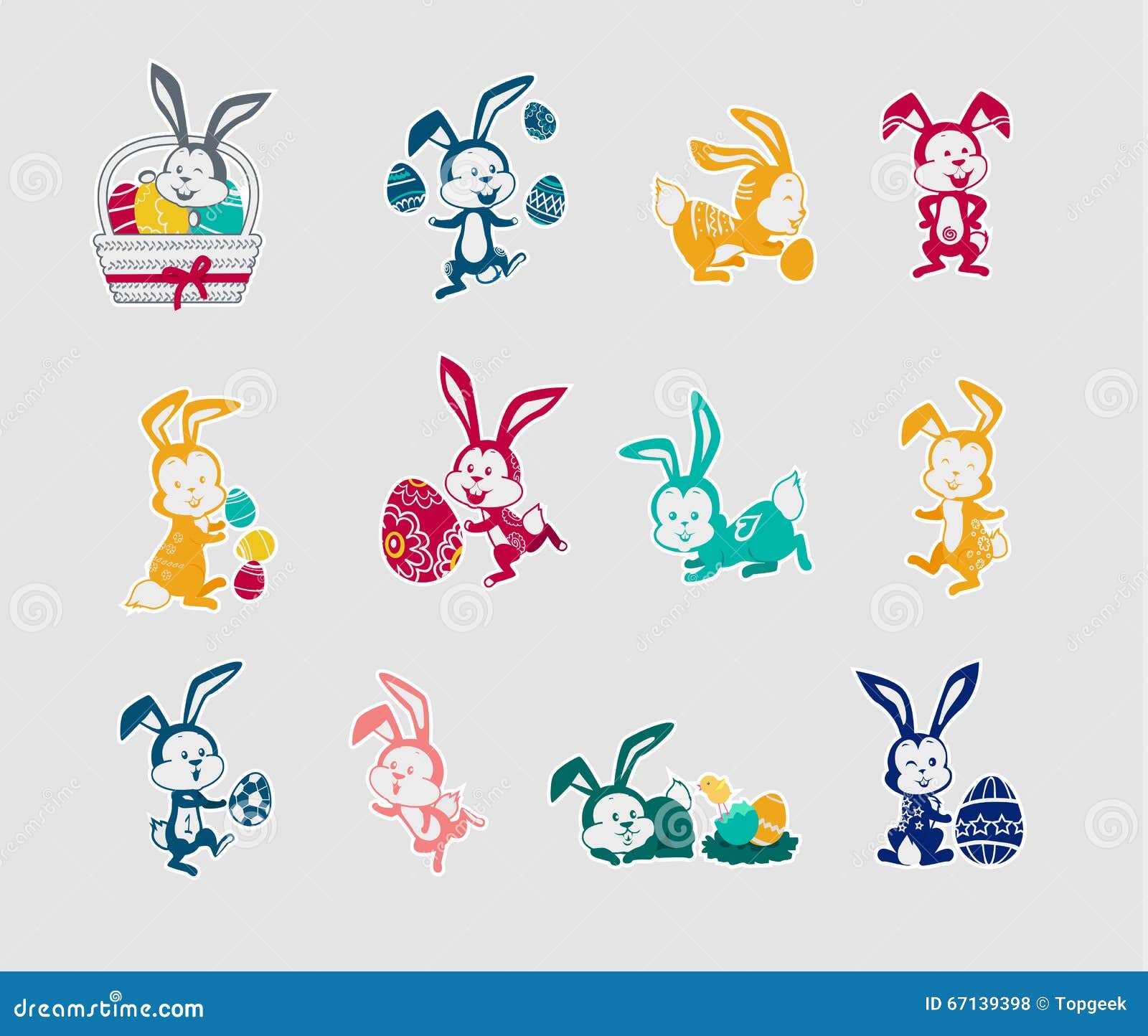 Easter Rabbit Icon Set Design Flat Stock Vector - Illustration of ...