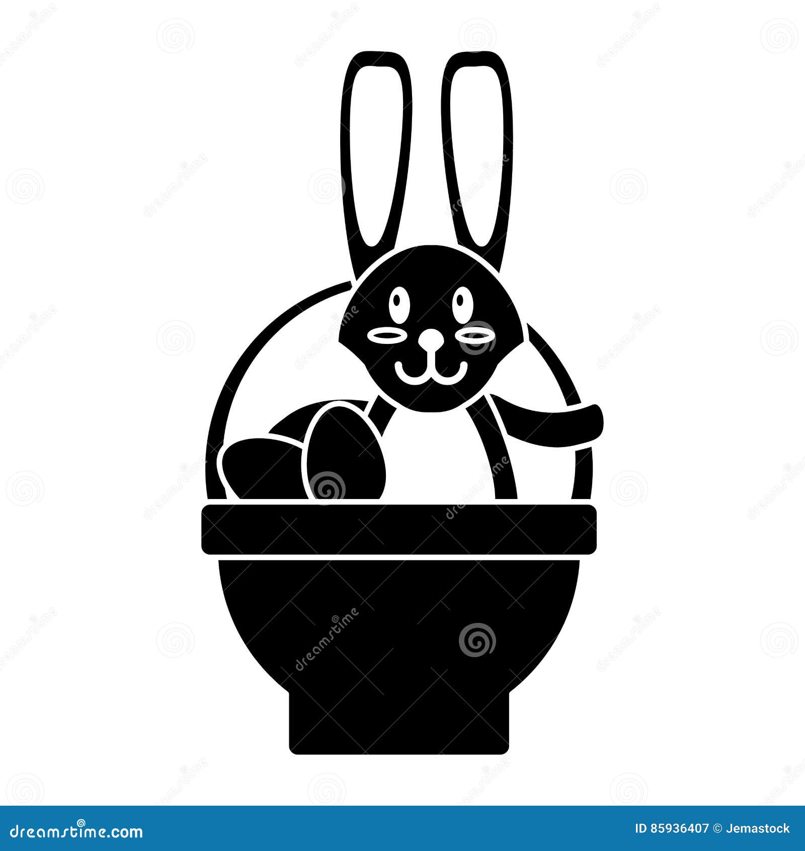 Easter Rabbit Inside Egg Basket Pictogram Stock Vector - Illustration ...