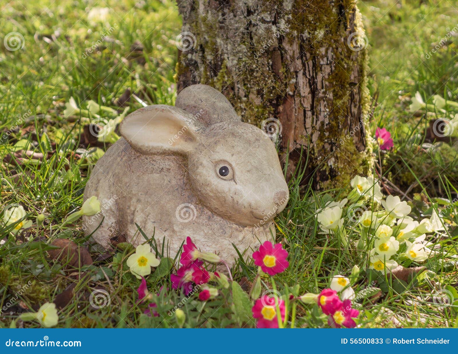 Easter - Rabbit Made of Ceramic in the Blooming Garden Stock Image ...