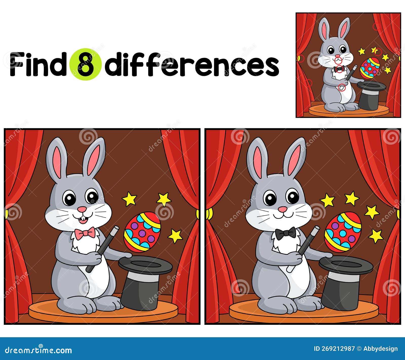 Easter Rabbit Magician Find the Differences Stock Illustration ...
