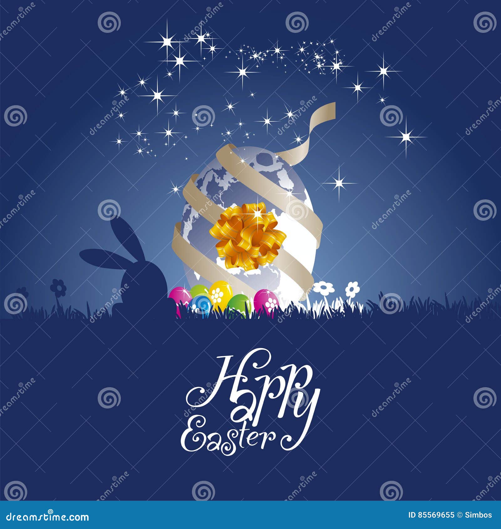 Easter Rabbit Moon Egg Gift Blue Background Stock Vector - Illustration ...