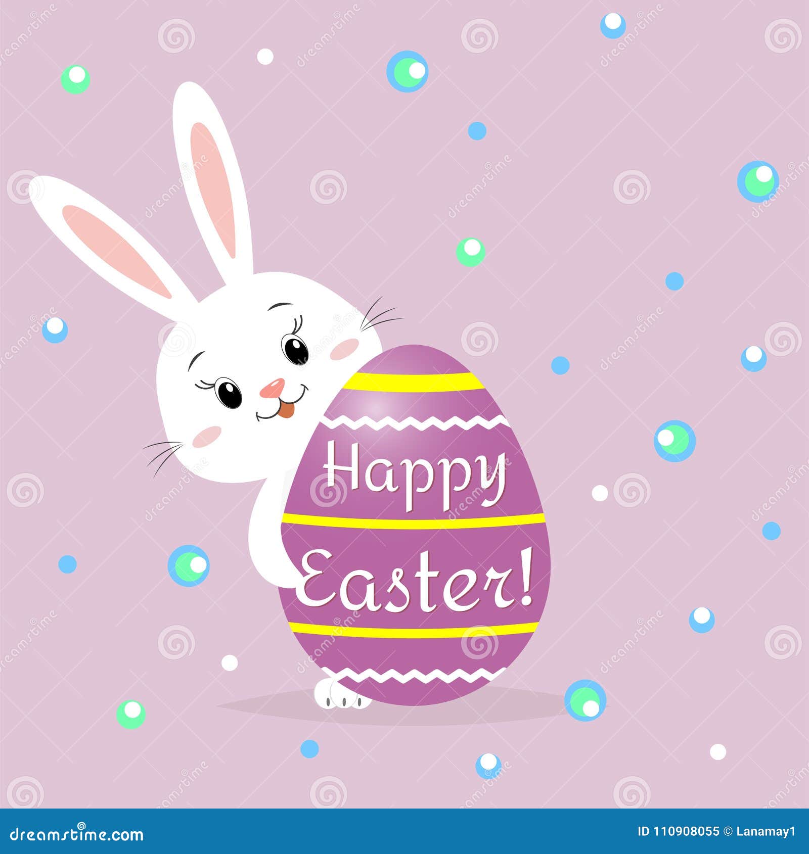 The Easter Rabbit Peeps Out from Behind a Purple Decorative Egg ...