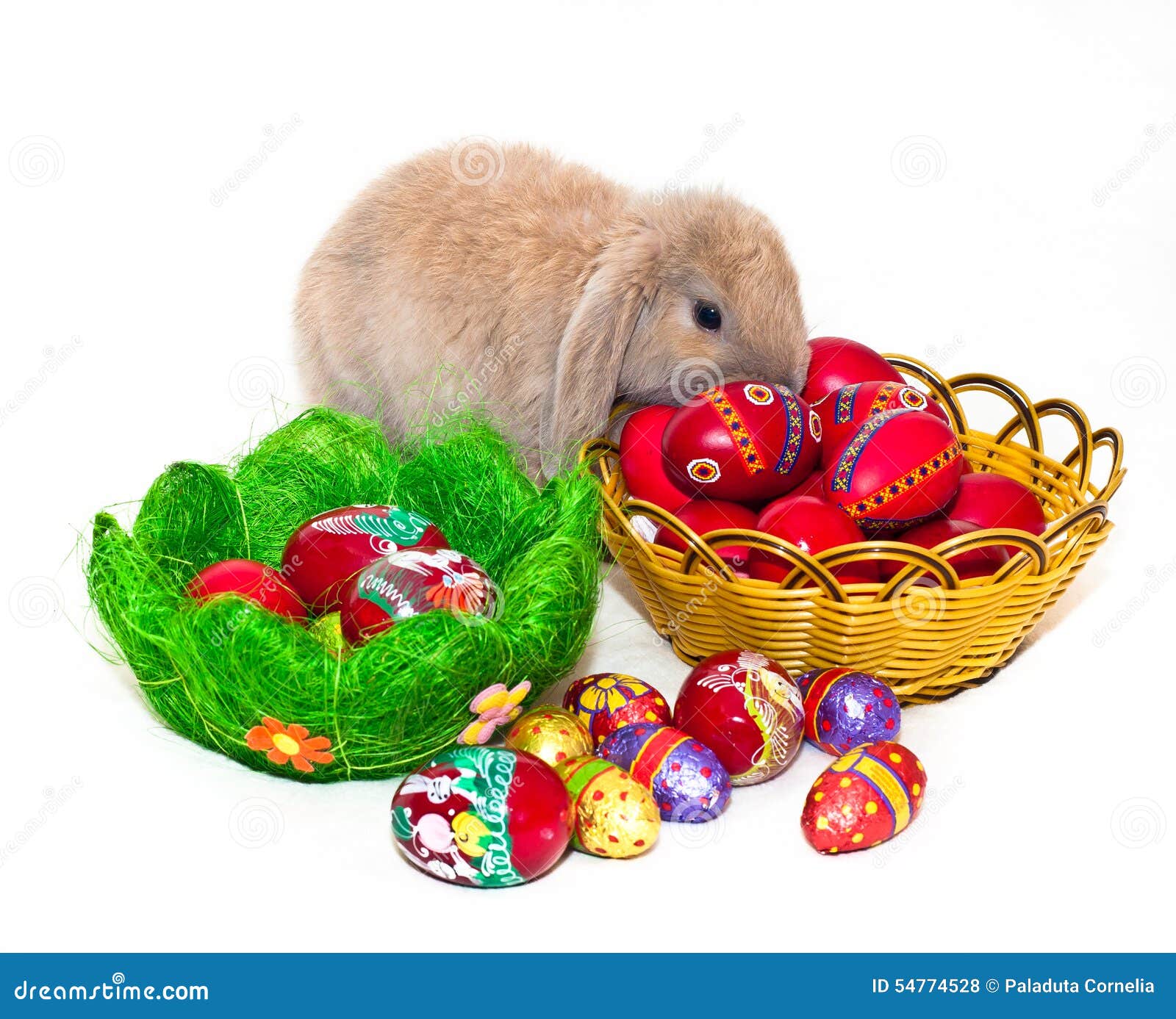 Easter Rabbit and Two Baskets with Easter Eggs Stock Photo - Image of ...