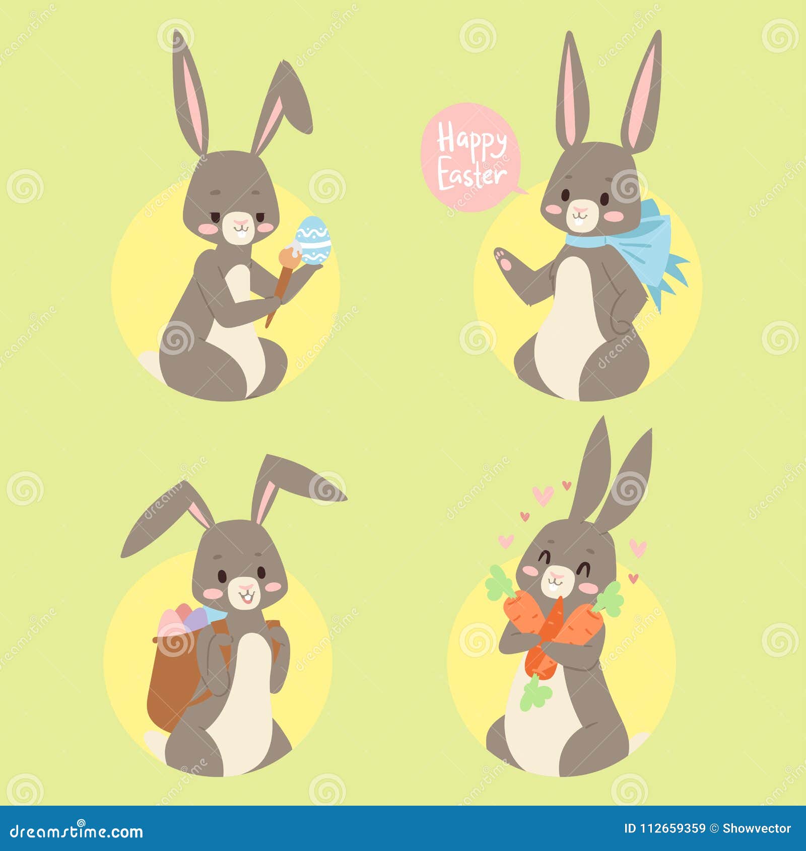 Easter Rabbit Vector Holiday Bunny Rabbit and Easter Eggs Pose Cute ...