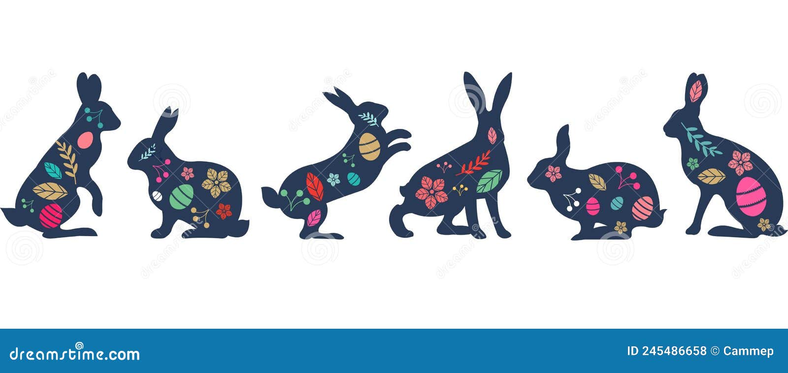 Easter Rabbits Border with White Background Stock Vector - Illustration ...