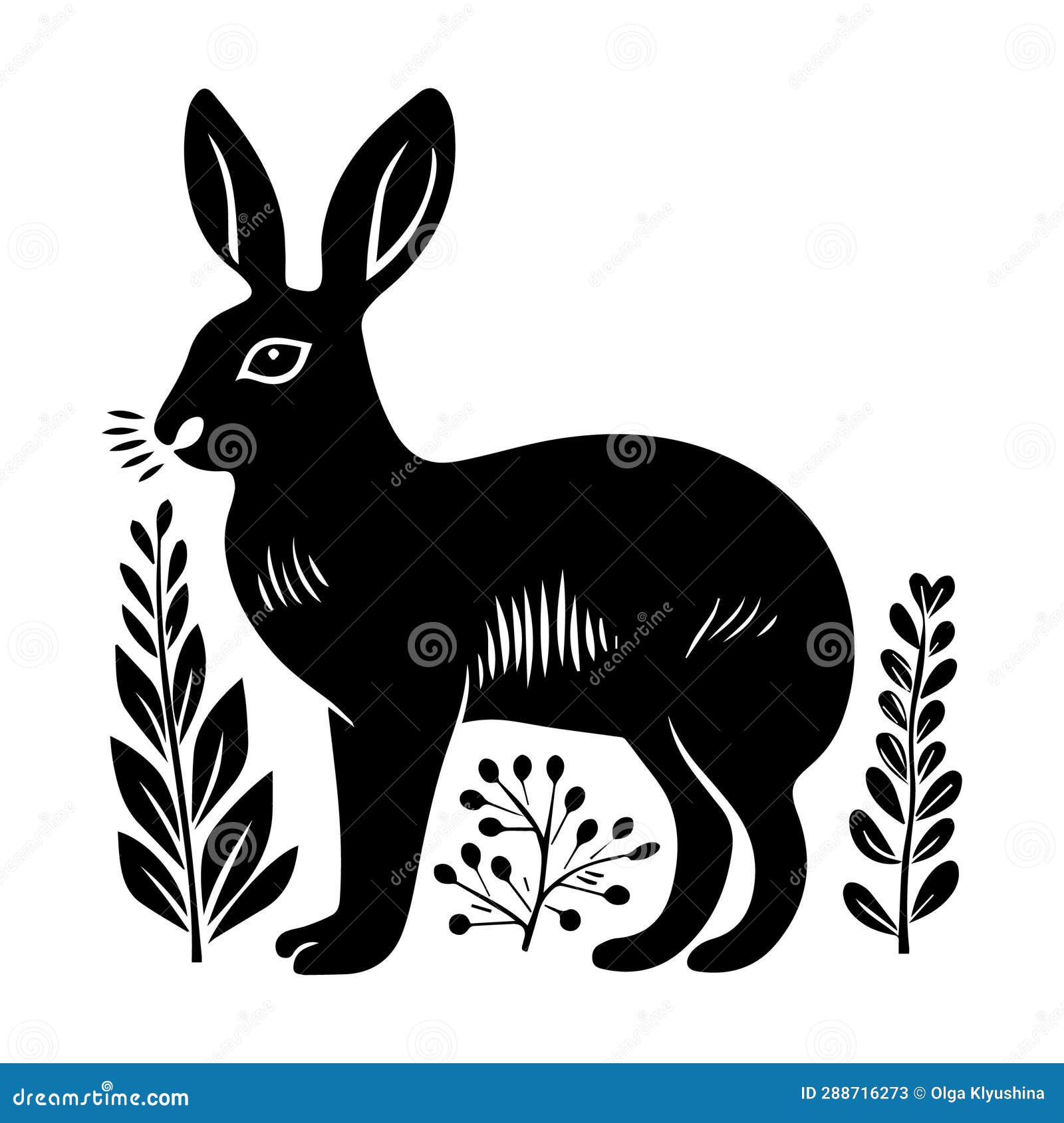 Easter Rabbits Isolated Vector Illustration Set in Linocut Style. Stock ...