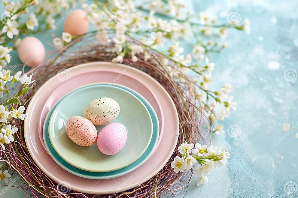 Easter Rainbow Pastel Table Setting for Dinner with Ceramic Plates ...