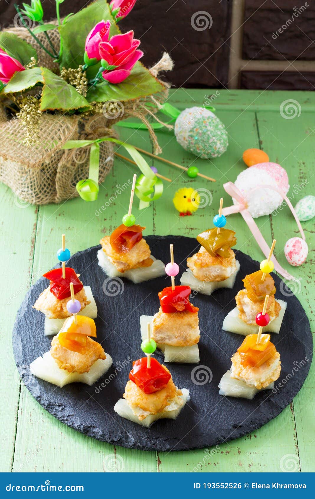 Easter Recipe, Festive Appetizer. Canapes with Pineapple, Grill Chicken ...