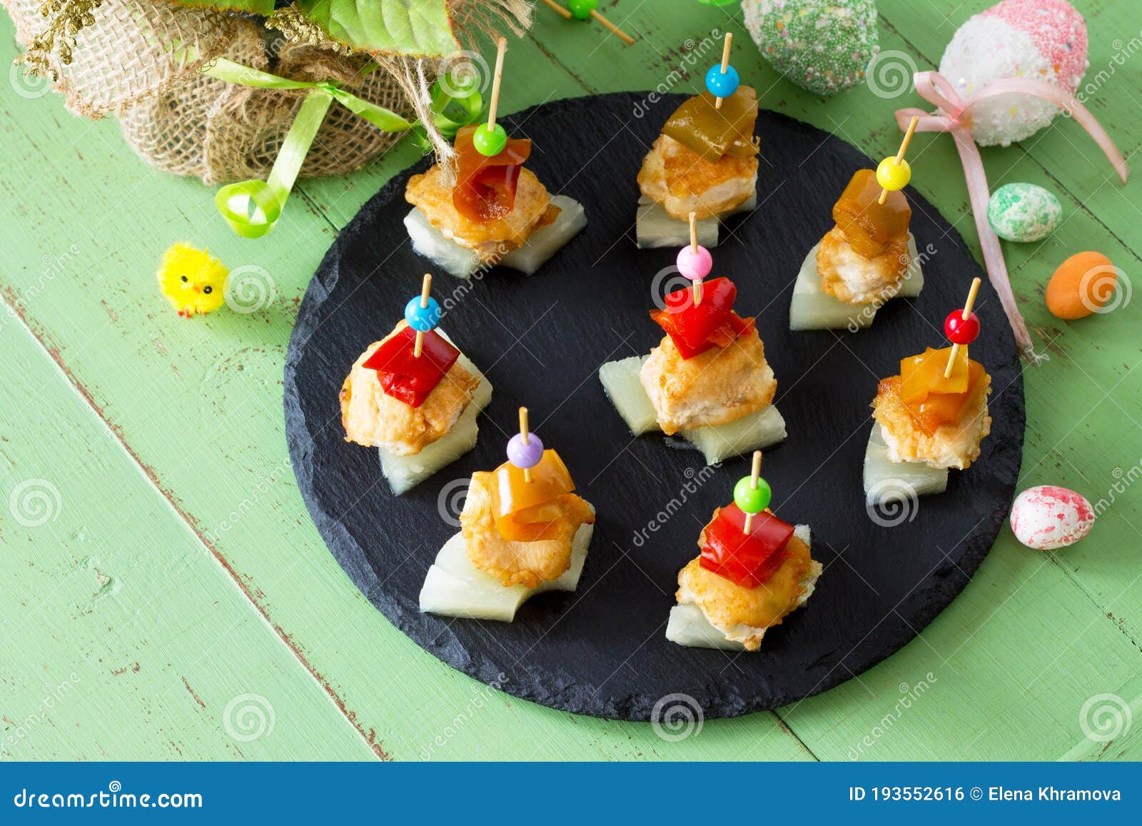 Easter Recipe, Festive Appetizer. Canapes with Pineapple, Grill Chicken ...