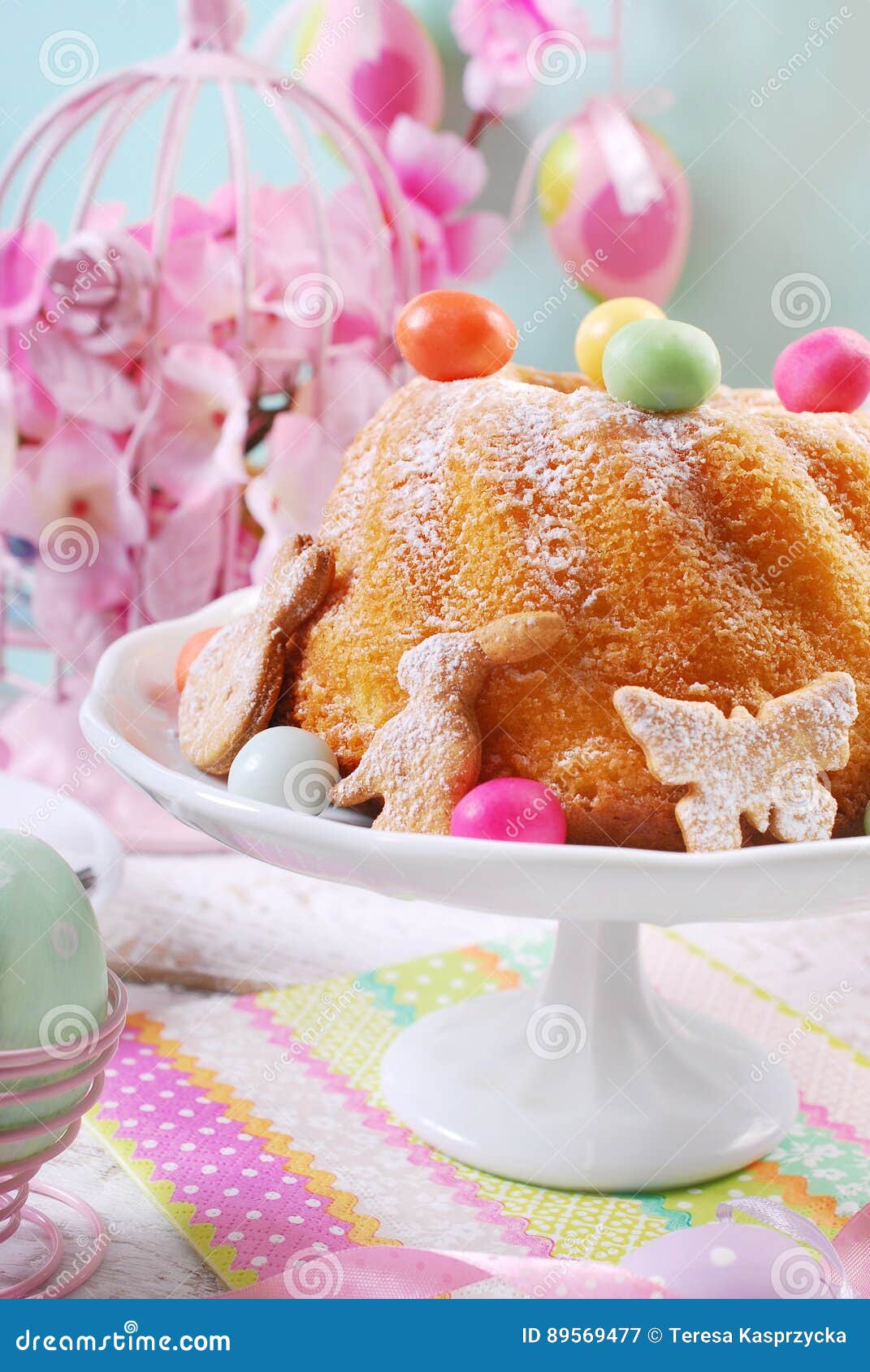 Easter Ring Cake with Colorful Candy Eggs on the Top Stock Image ...