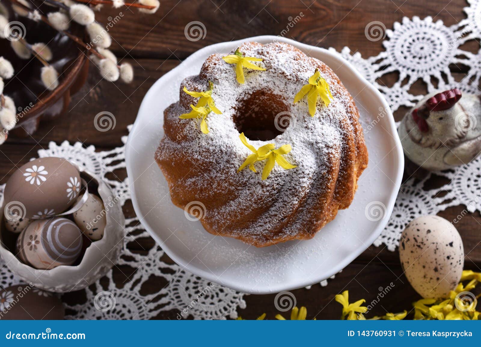 Easter Ring Cake with Powdered Sugar in Rustic Style Stock Image ...