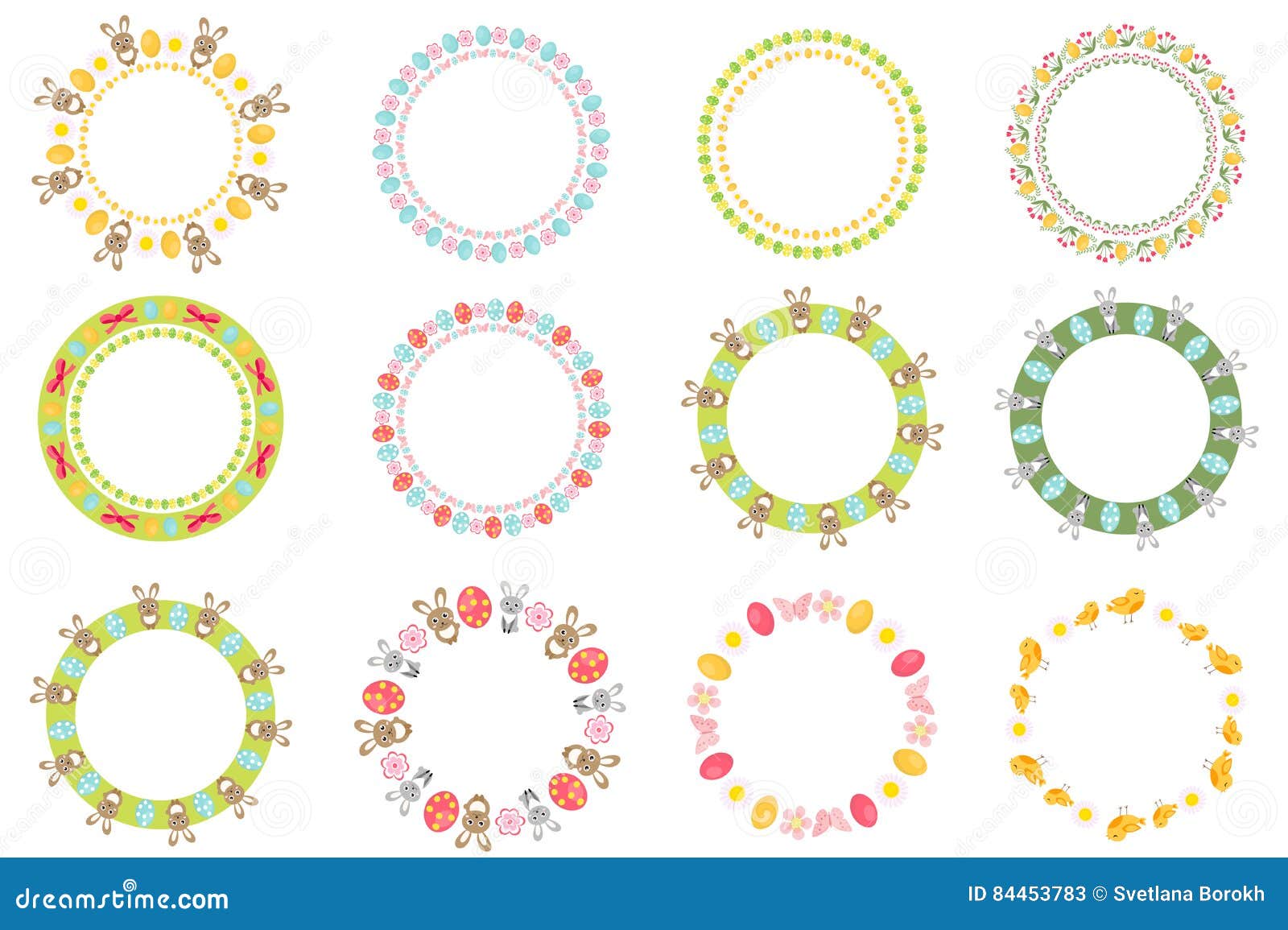 Easter Round Frame for Your Text Set. Isolated on White Background ...