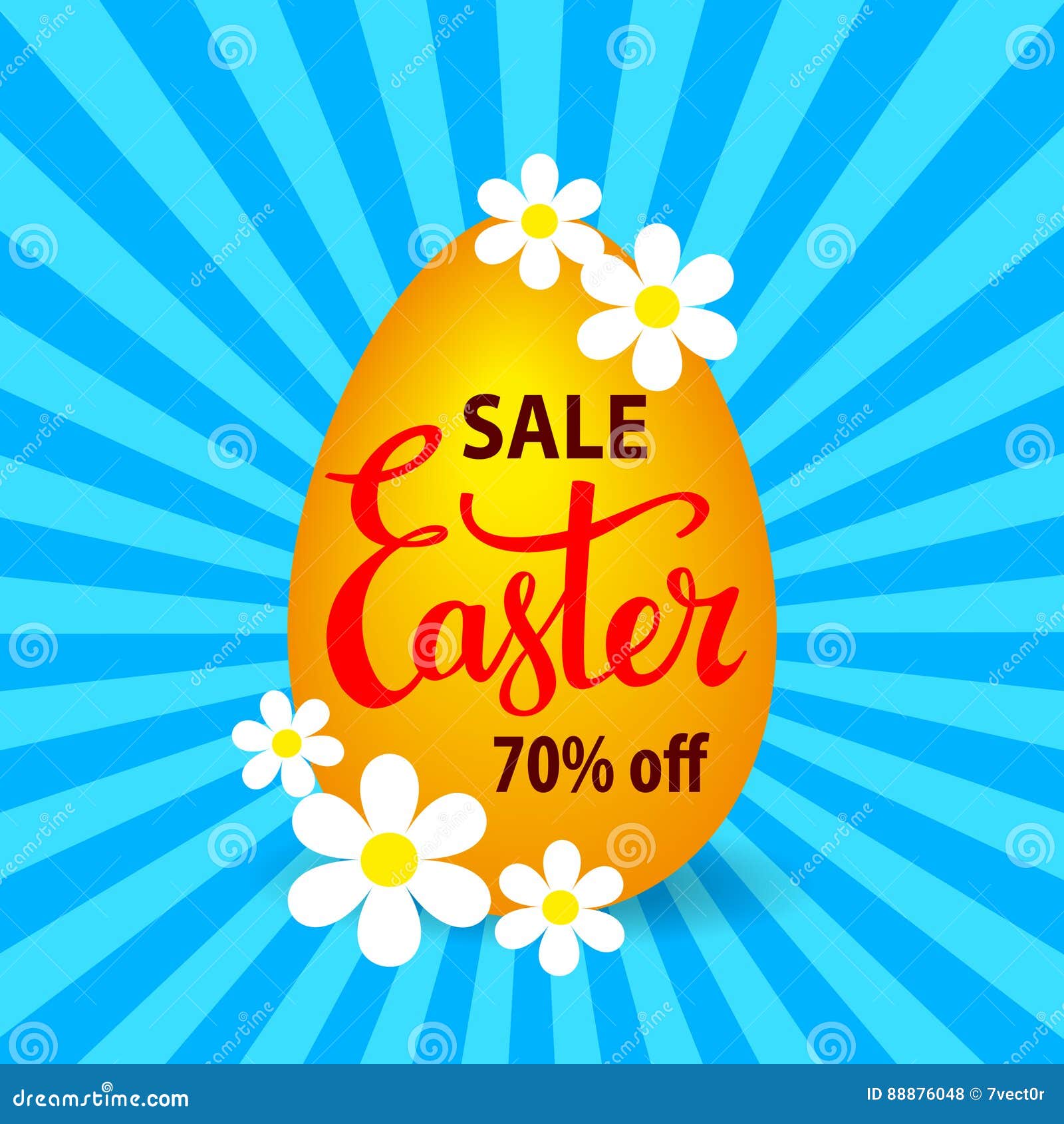 Easter Sale Vector Illustration with Egg, Flowers on a Sunburst ...