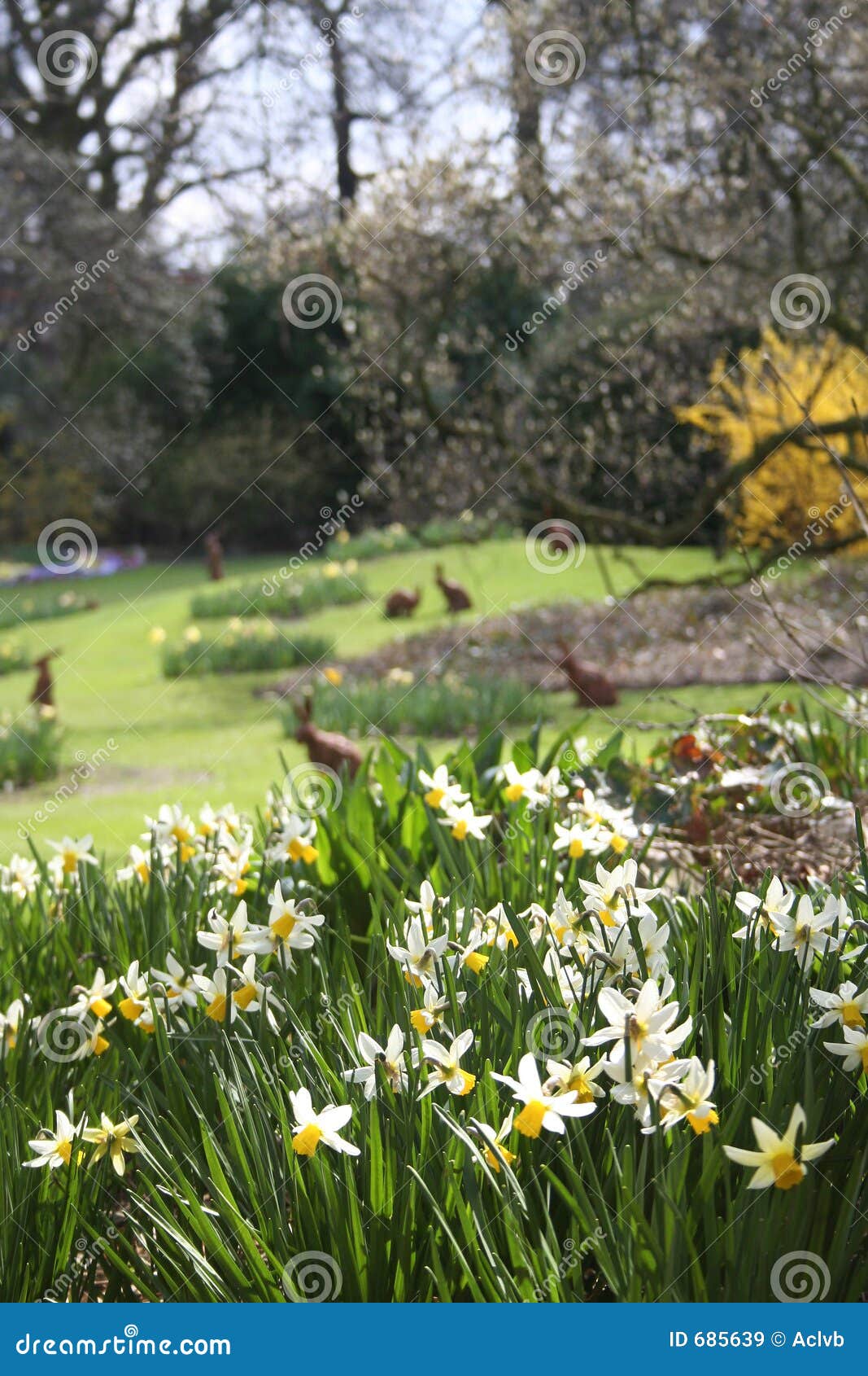 Easter scene stock image. Image of flowers, yellow, bunnies - 685639