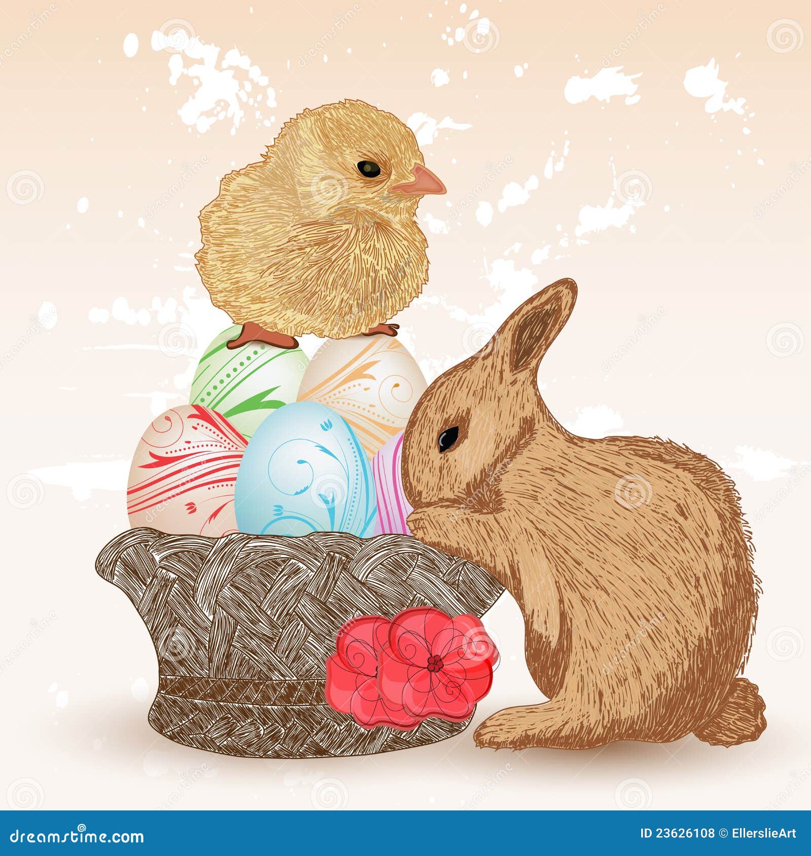 Easter Scene with Rabbit and Chick Stock Vector - Illustration of ...