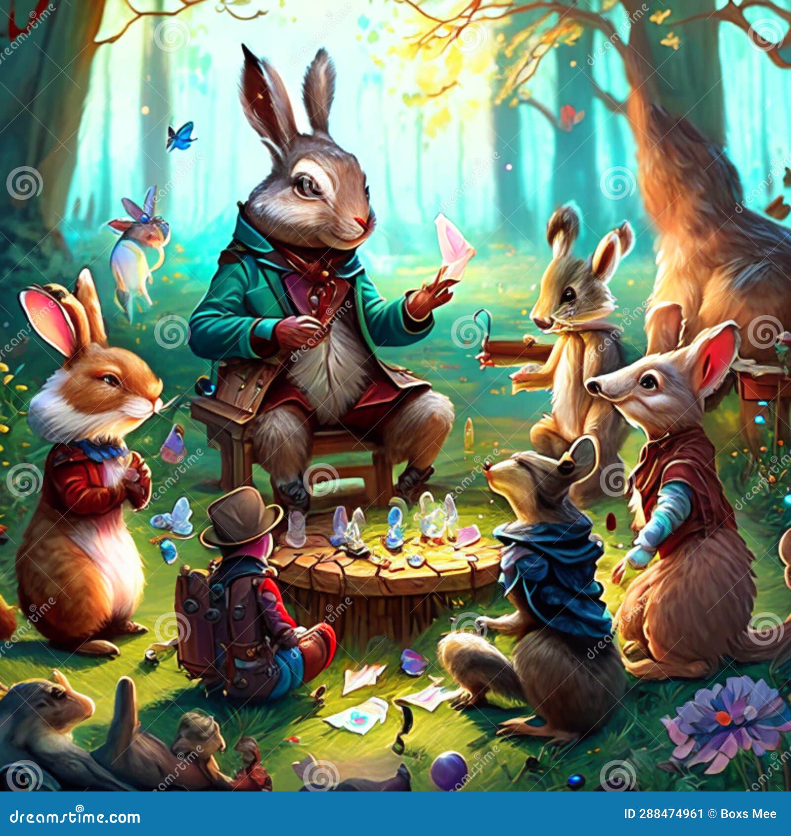 Easter Scene with Rabbits and Eggs in the Forest, 3d Illustration AI ...