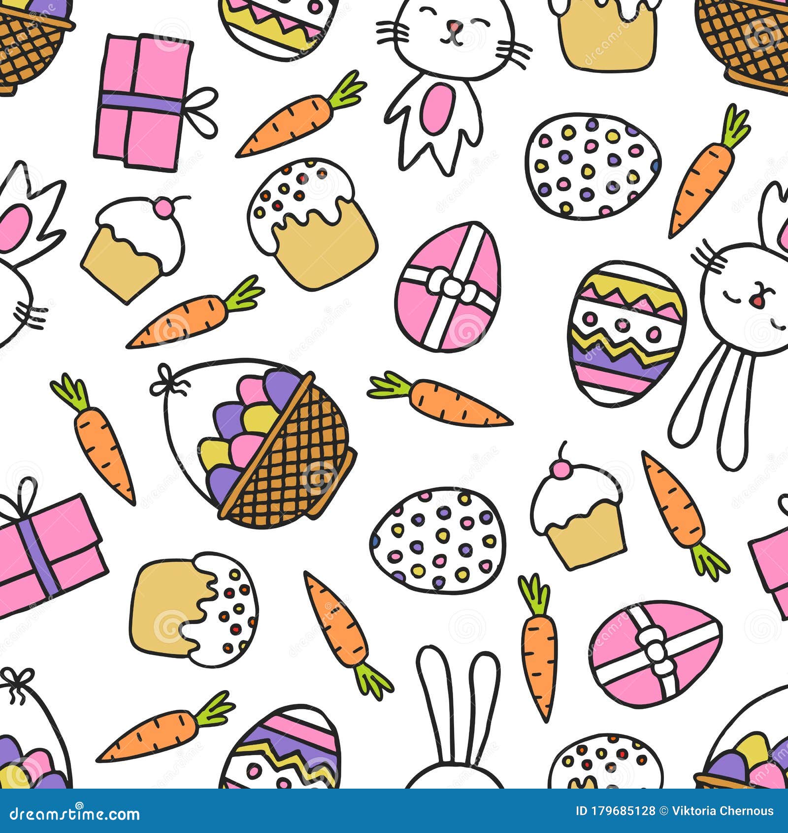 Easter Seamless Doodle Pattern Stock Illustration - Illustration of ...