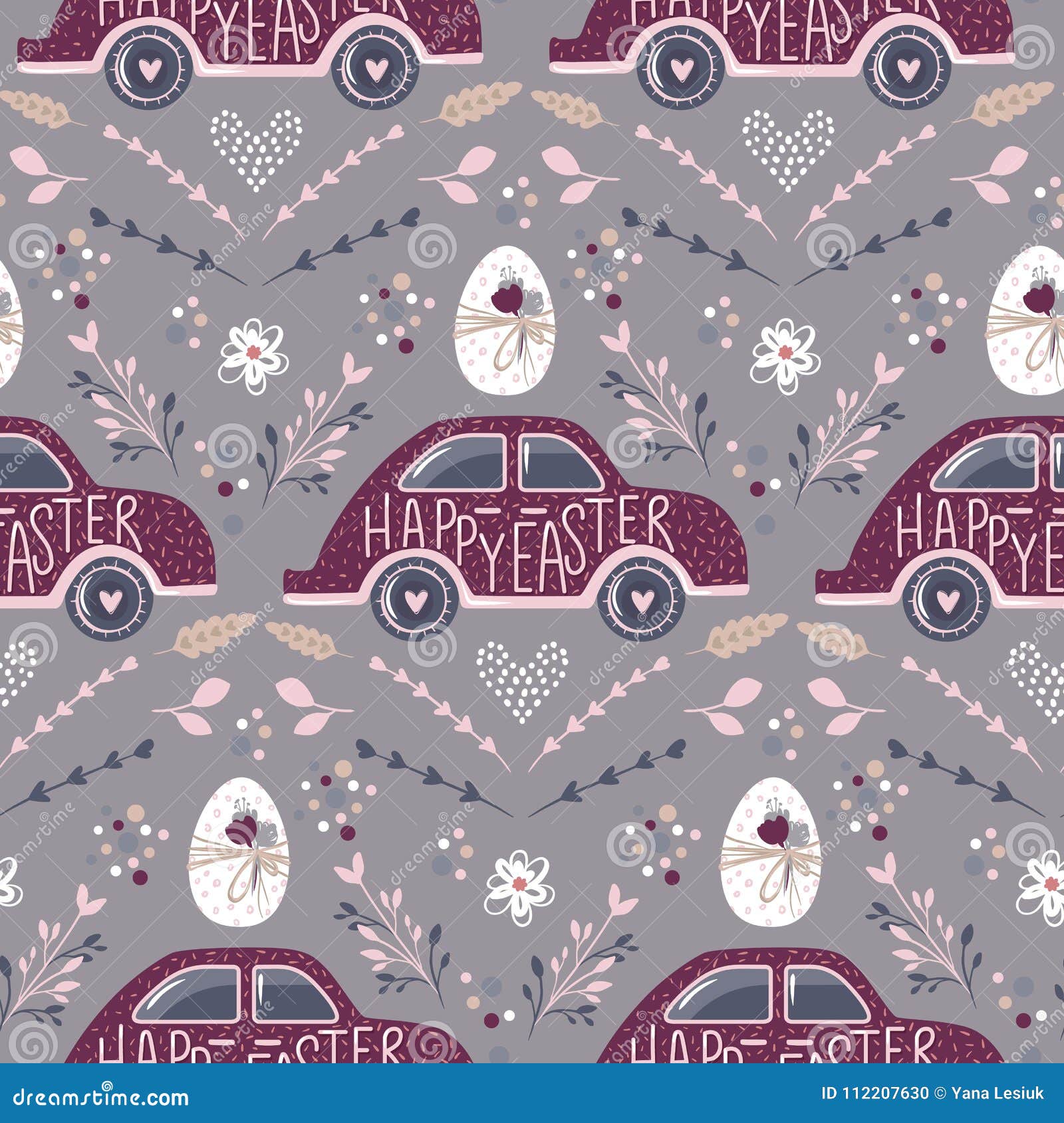 Easter Seamless Pattern with Car, Eggs Flowers Stock Vector ...