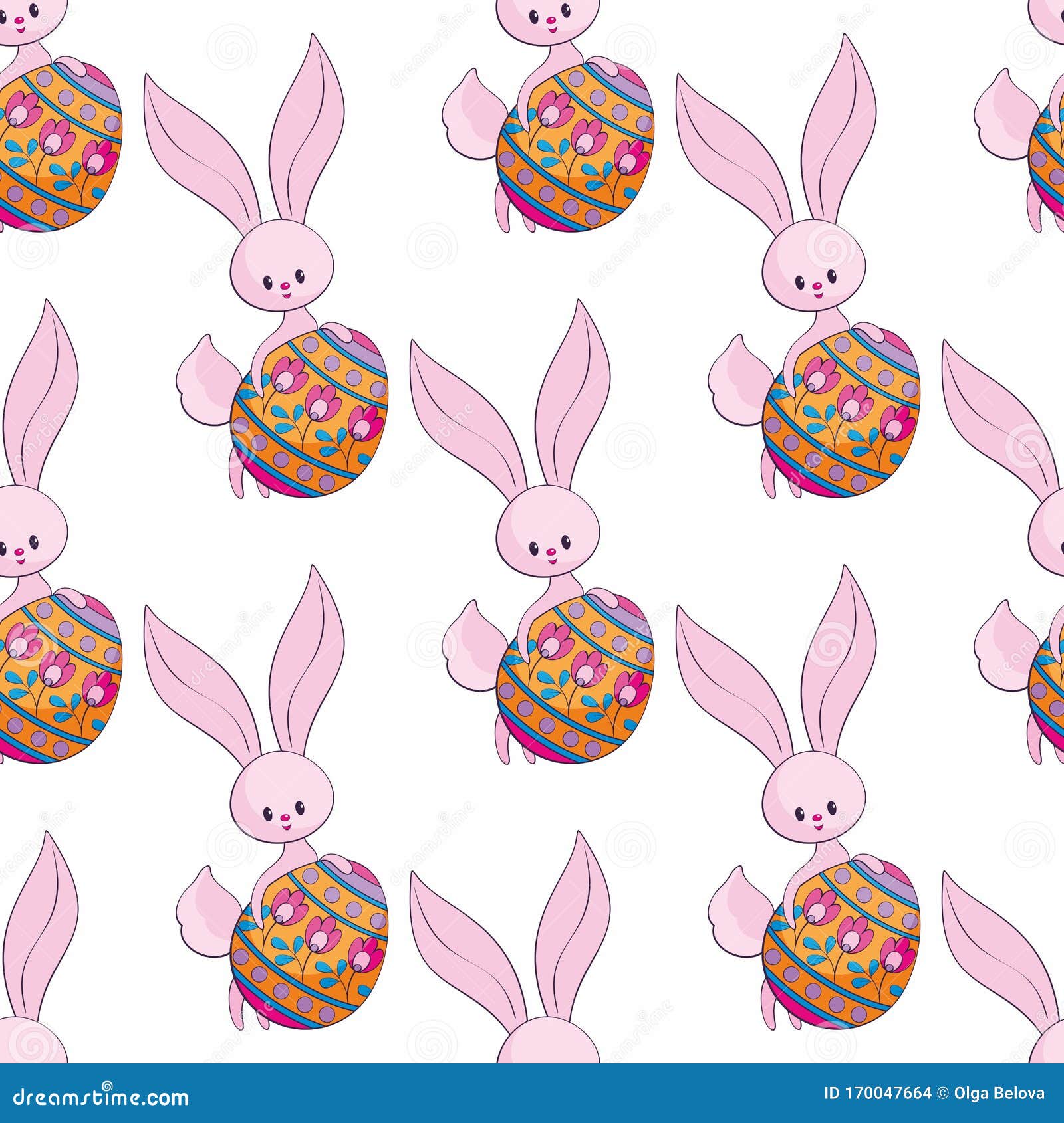 Easter Seamless Pattern with Cute Bunnies and Colored Eggs. Stock ...