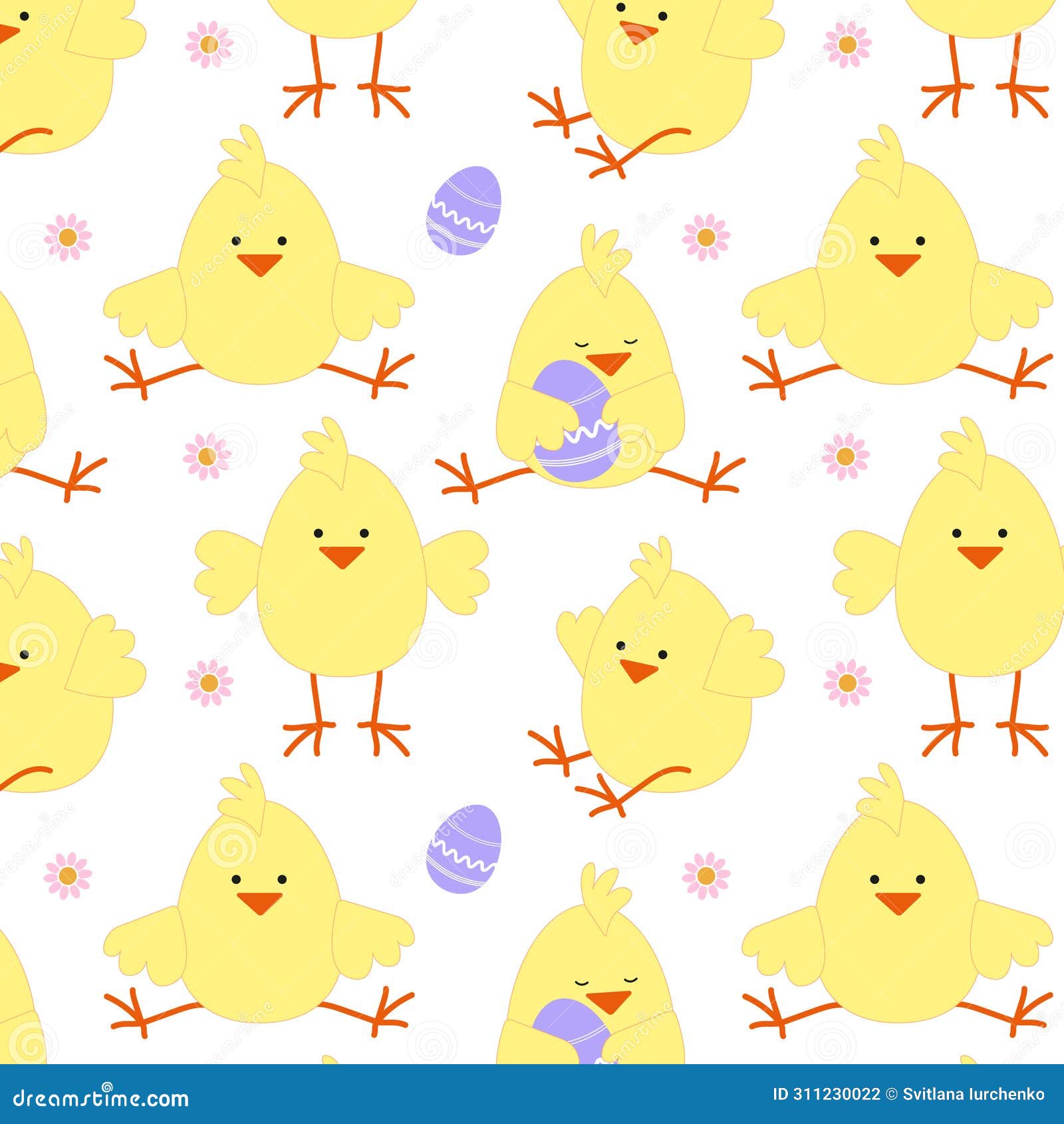 Easter Seamless Pattern with Cute Chicks and Eggs Stock Illustration - Illustration of animal ...