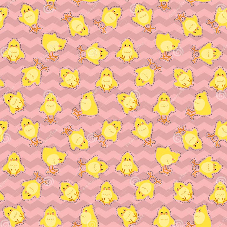 Easter Seamless Pattern with Cute Chicks on a Zig Zag Background ...