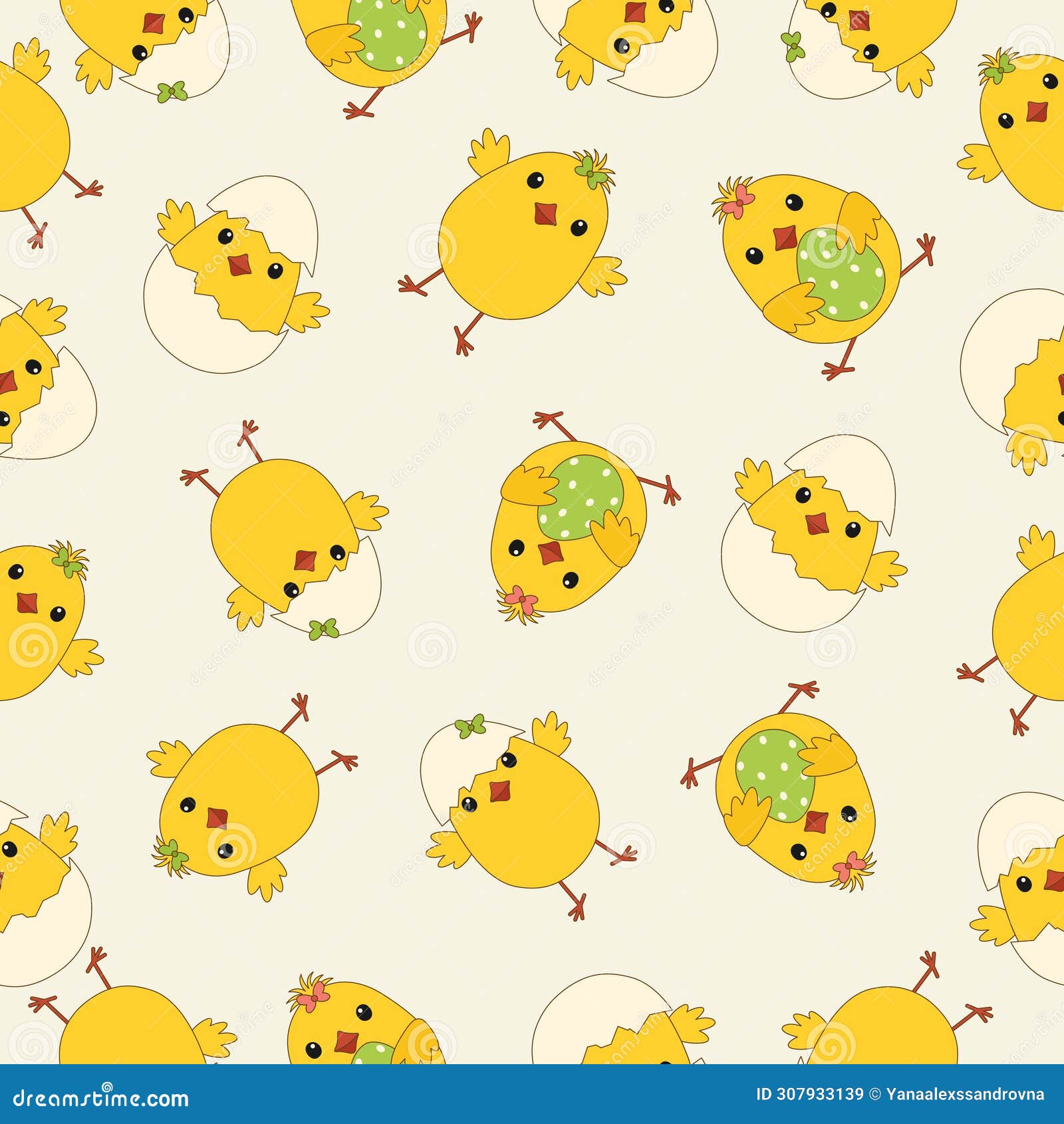 Easter Seamless Pattern. Cute Yellow Easter Chickens Vector Illustration Stock Vector ...
