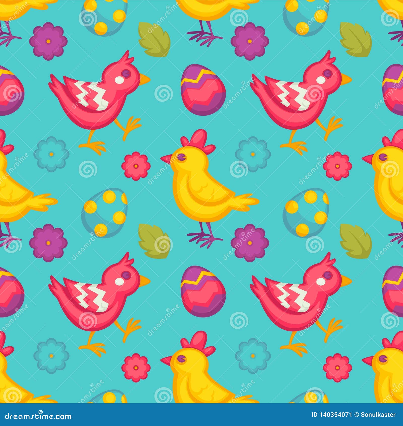 Easter Seamless Pattern Eggs and Birds Chicken and Flowers Stock Vector - Illustration of flower ...