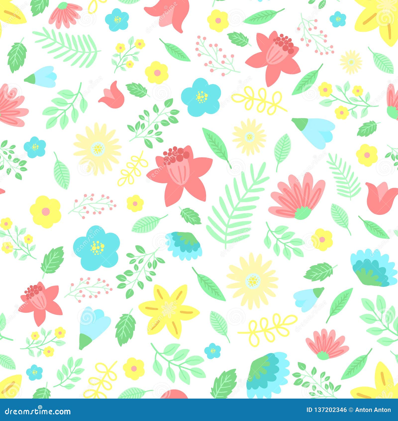 Easter Seamless Pattern of Flowers and Leaves on a Transparent ...