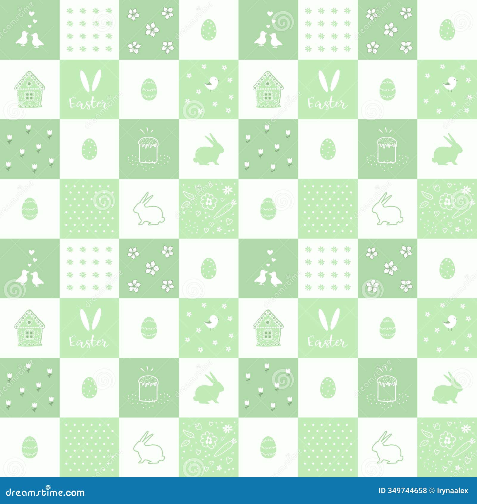 Easter Seamless Pattern. Geometric Checkered Print with Easter Elements ...