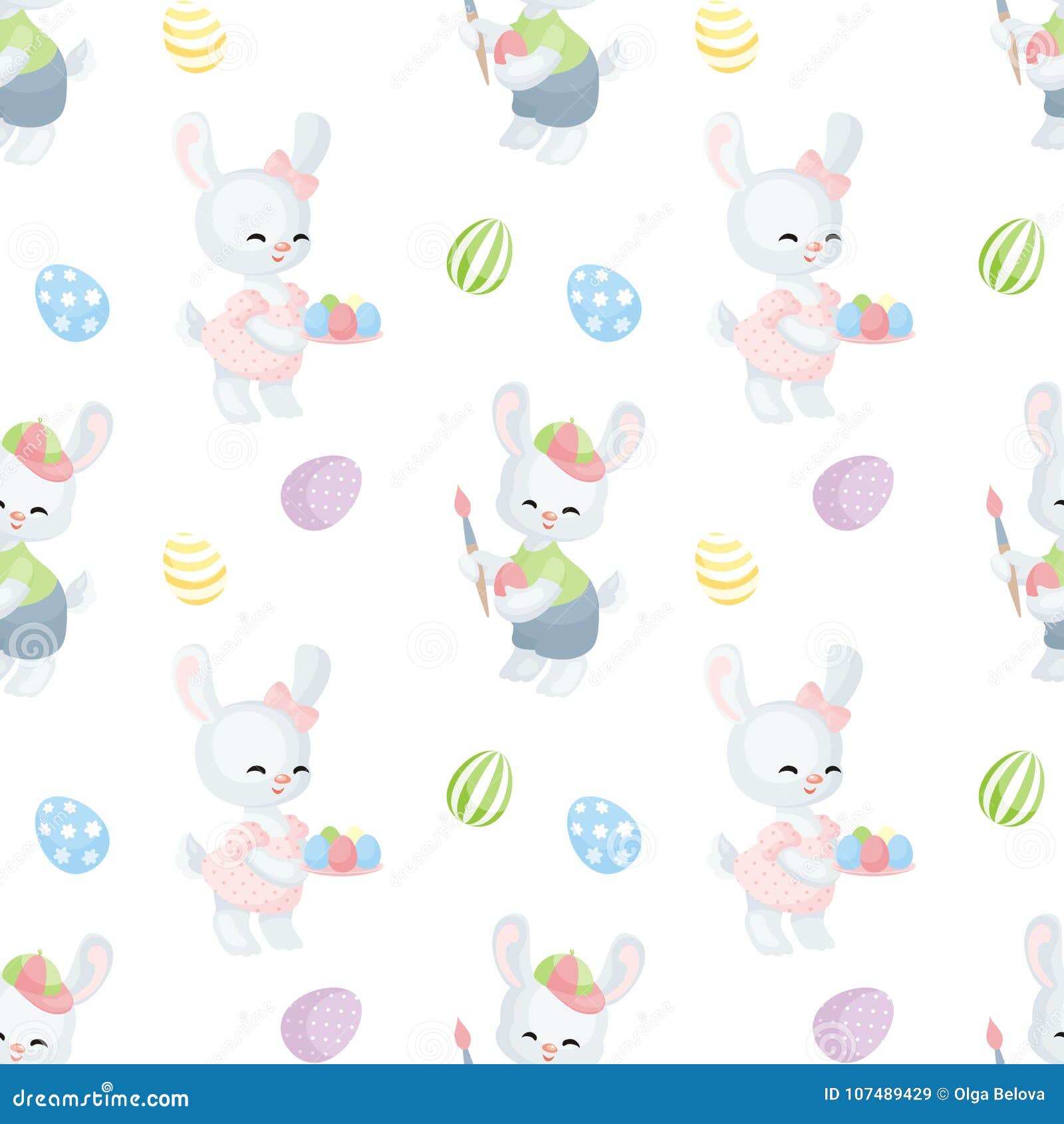 Easter Seamless Pattern with Rabbits Stock Vector - Illustration of ...