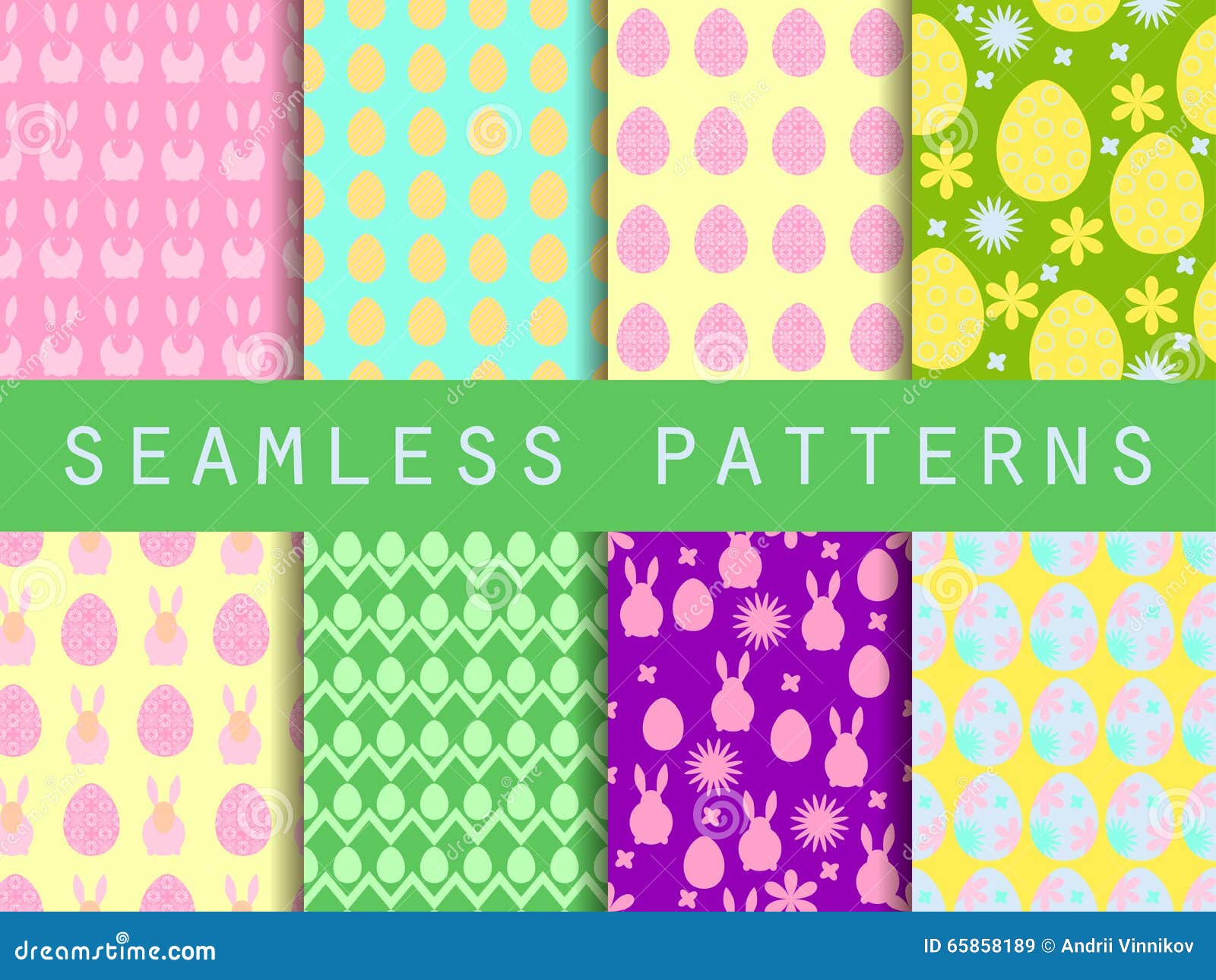 Easter. Set of Seamless Patterns. Easter Bunny and Easter Egg. T Stock ...